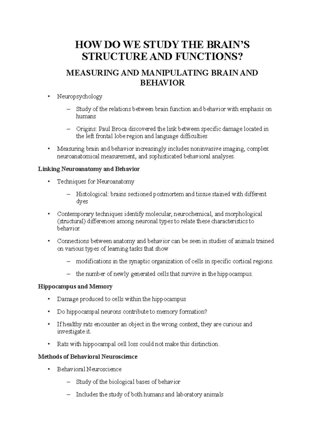 Lecture Slides Chapter 7 - HOW DO WE STUDY THE BRAIN’S STRUCTURE AND ...