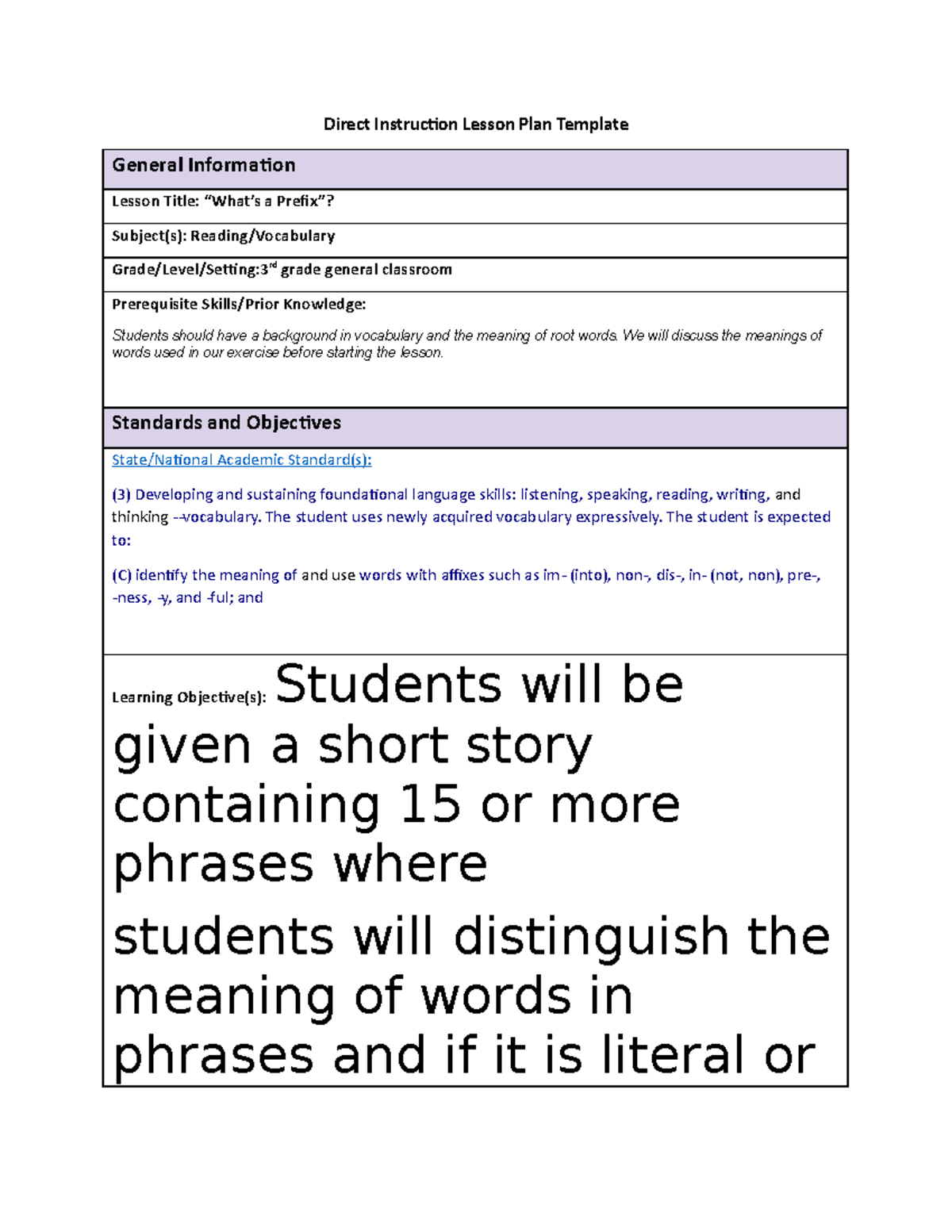 Direct Instruction Lesson Plan template - Direct Instruction Lesson ...