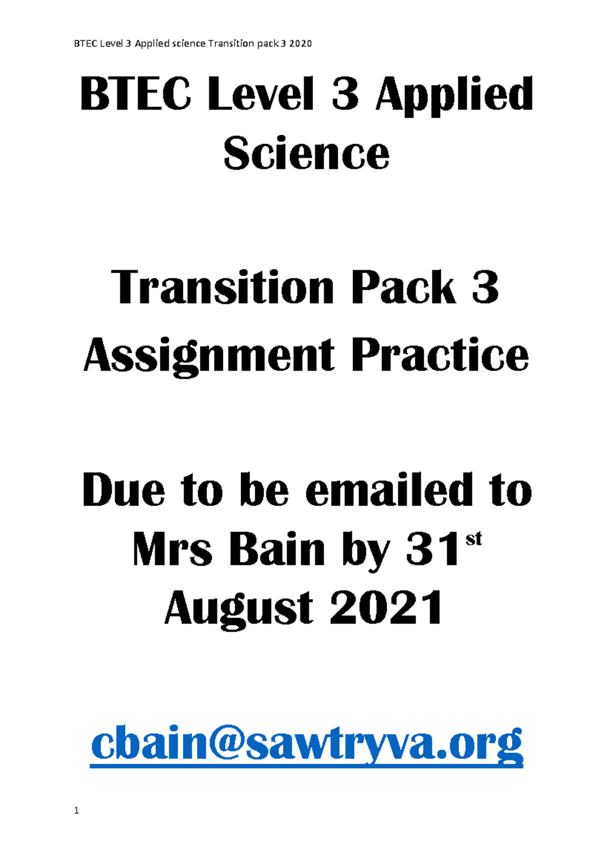 BTEC Level 3 Applied Science TP3 - BTEC Level 3 Applied Science ...