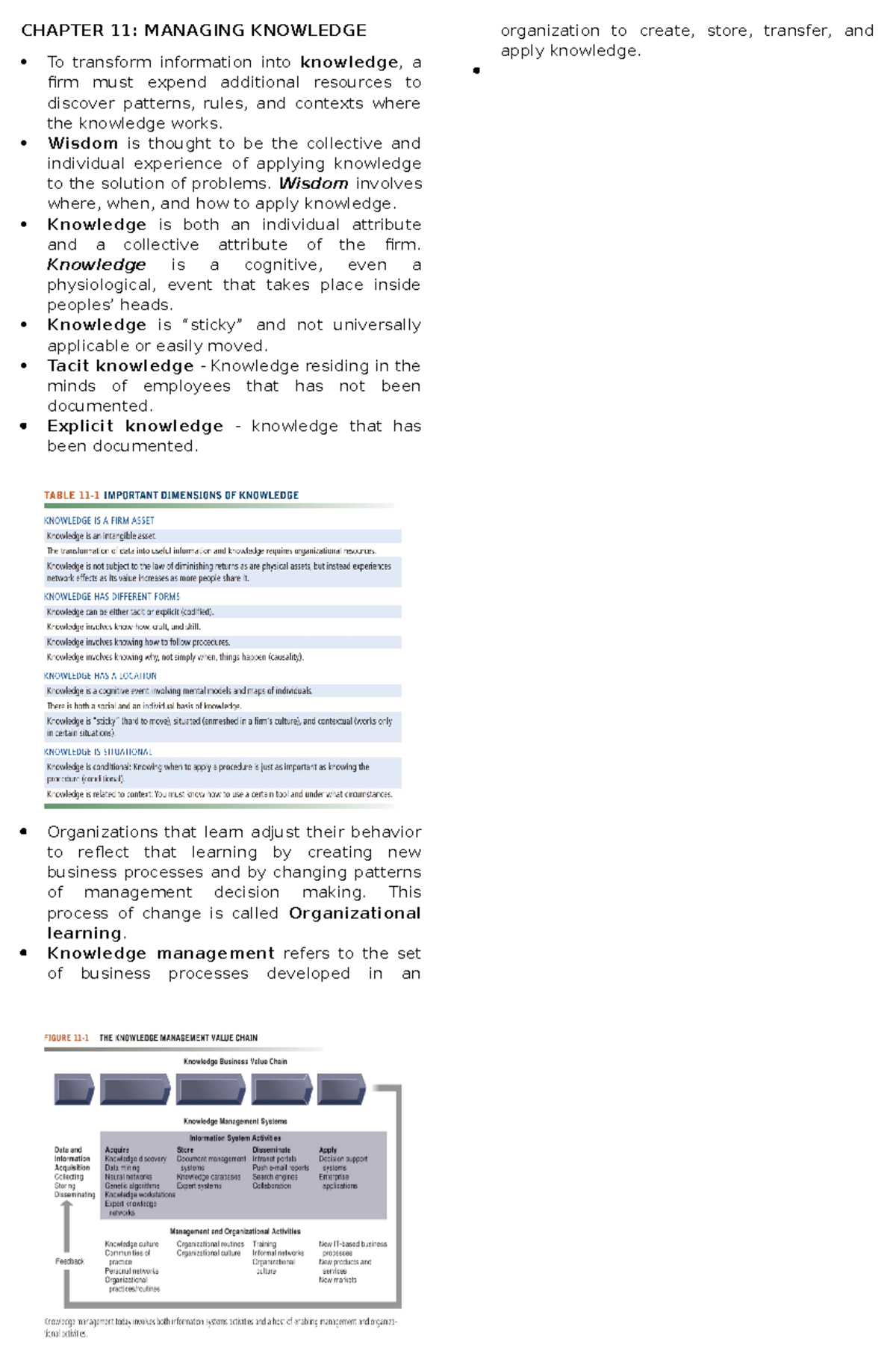 AIS 6 QUIZ Reviewer - CHAPTER 11: MANAGING KNOWLEDGE To transform information into knowledge, a ...