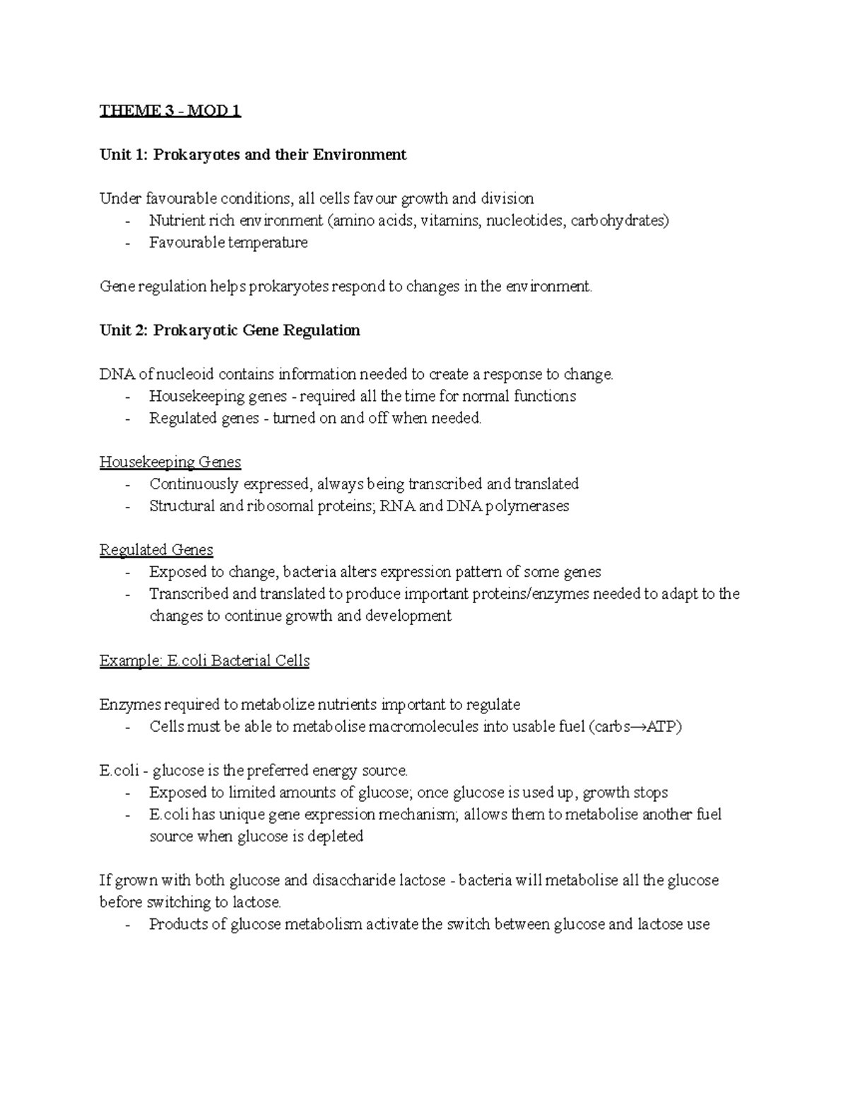 BIO1A03 Test 2 Review - THEME 3 - MOD 1 Unit 1: Prokaryotes and their ...