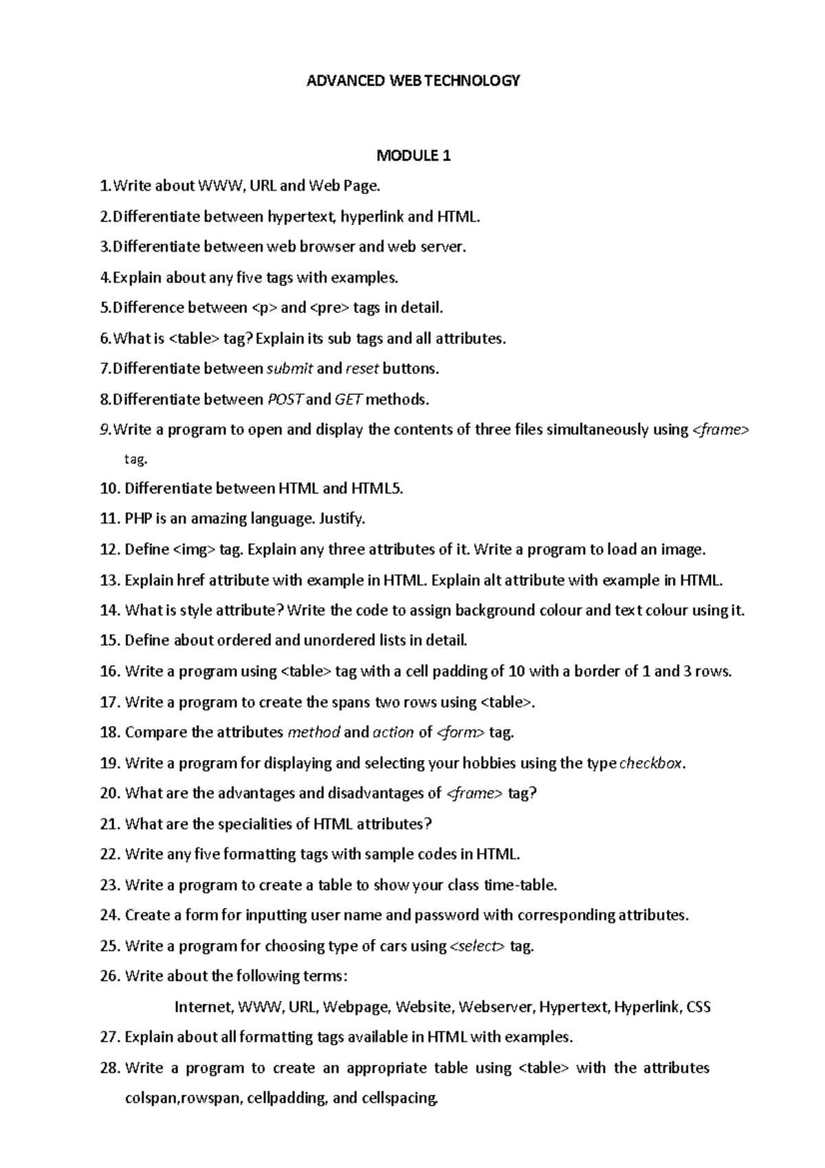 Important Questions - ADVANCED WEB TECHNOLOGY MODULE 1 Write about WWW ...