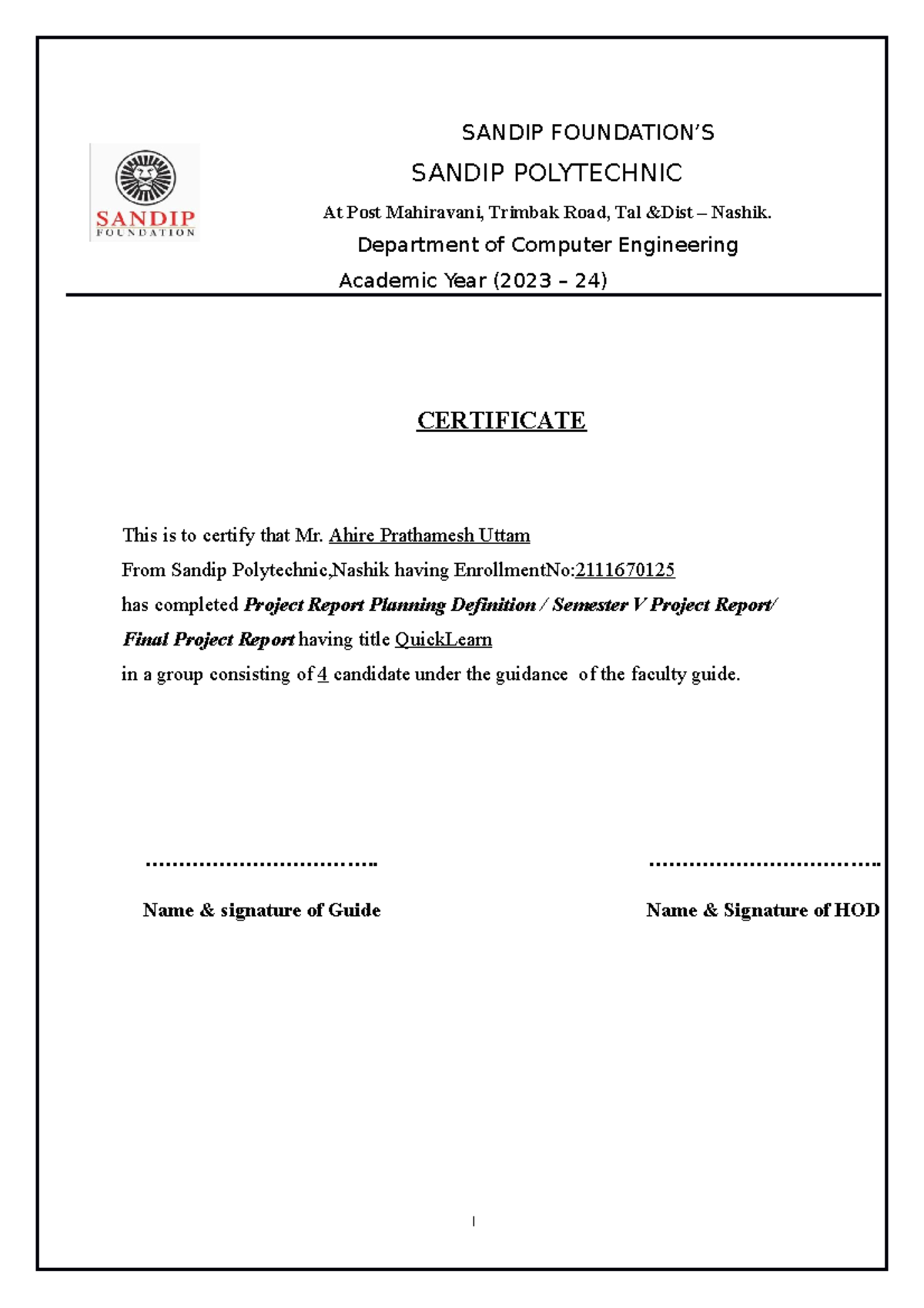 Quick Learn - SANDIP FOUNDATION’S SANDIP POLYTECHNIC At Post Mahiravani ...