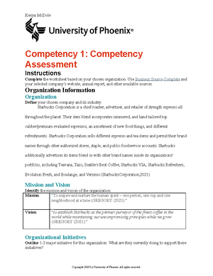 Opscb 574v1 Comp 1 Rubric - Competency 1 Assessment and Rubric Course Title: Creating Value ...