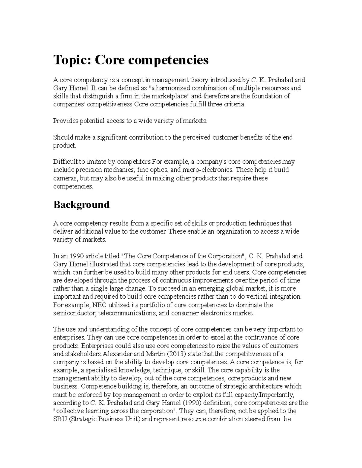 Core Competencies - A core competency is a concept in management theory ...