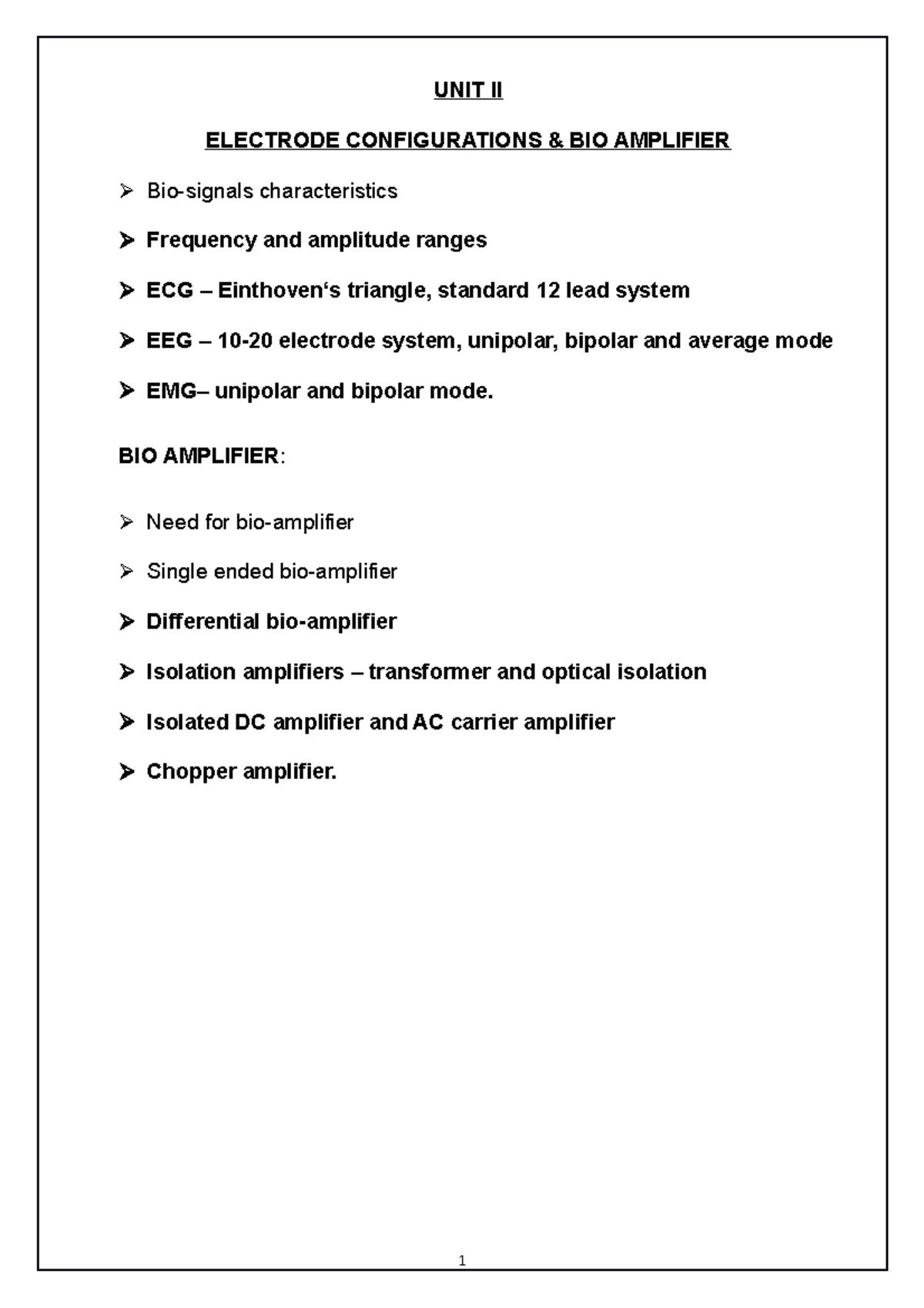 BMI UNIT II Notes - UNIT II ELECTRODE CONFIGURATIONS & BIO AMPLIFIER ...