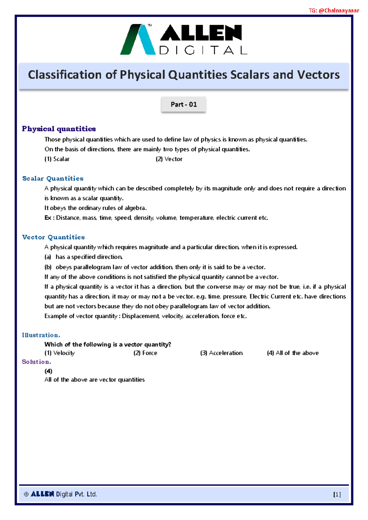 Classification of Physical Quantities Scalars & Vectors - Classification of Physical Quantities ...