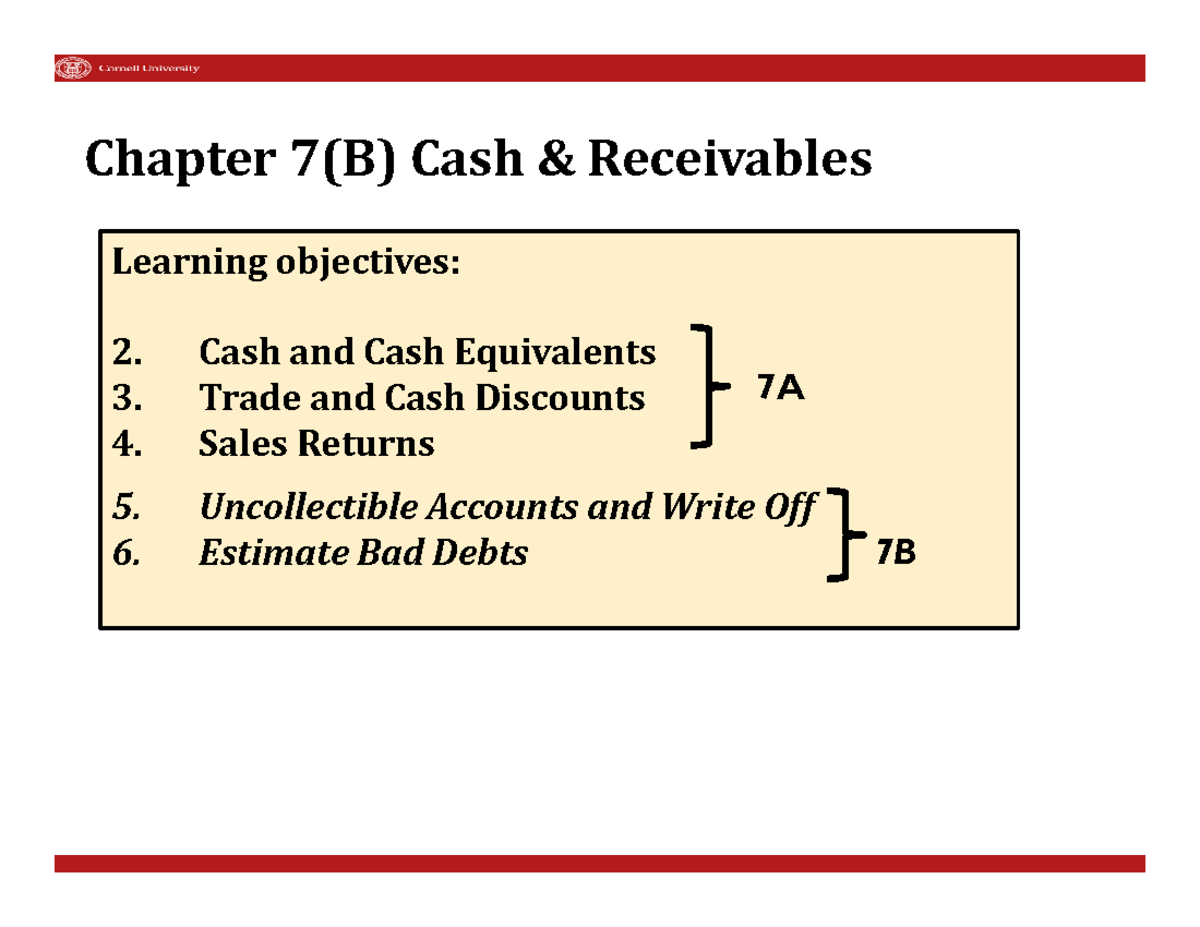 Chapter 7B - lecture notes accounting - Chapter 7(B) Cash & Receivables ...