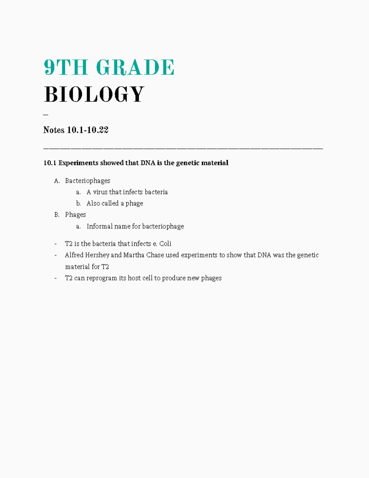 Bio Notes Chapter 10 - DNA and RNA - 9TH GRADE BIOLOGY __ Notes 10-10 ...