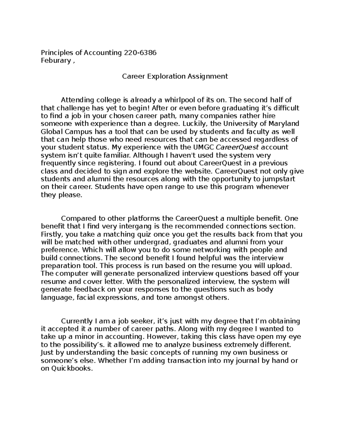 Career Exploration Assignment- Course HERO - Principles of Accounting ...