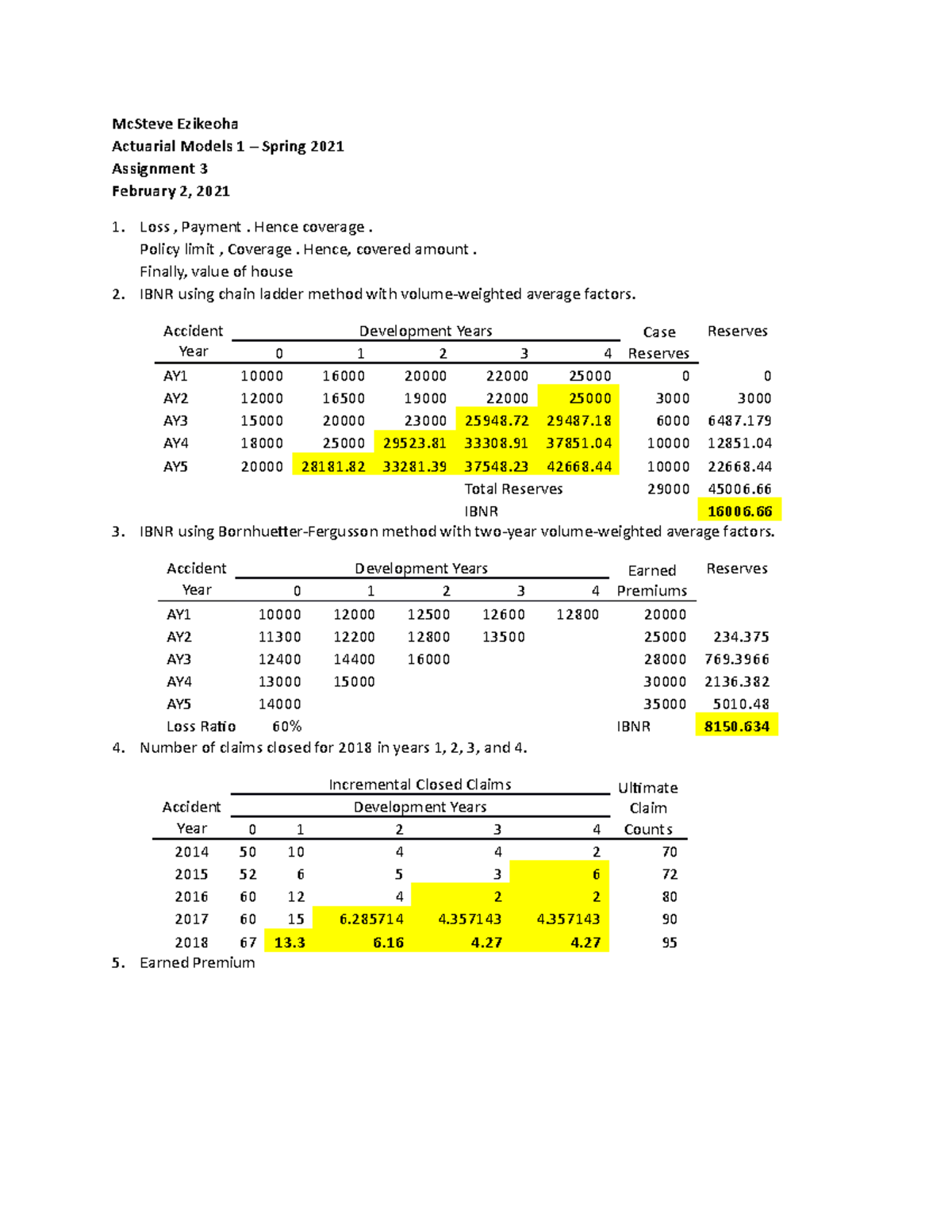 Mc Steve Ezikeoha HW3 - Actuarial Models - Spring 2021 HW 3 by Yubo ...