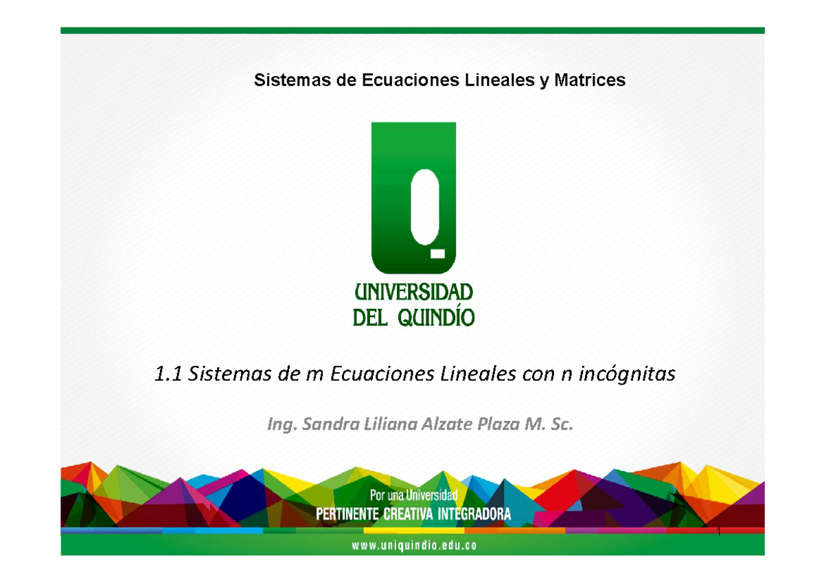 1 1A Sistema de m ecuaciones lineales con n incognitas - 1 Sistemas de ...