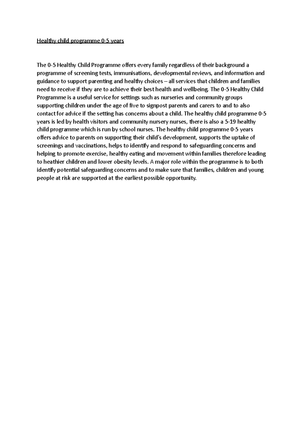 Healthy child programme 0 - The 0-5 Healthy Child Programme is a useful ...