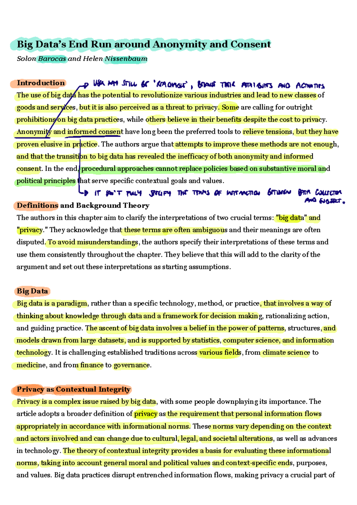 Summary of Big Data’s End Run around Anonymity and Consent - Solon ...