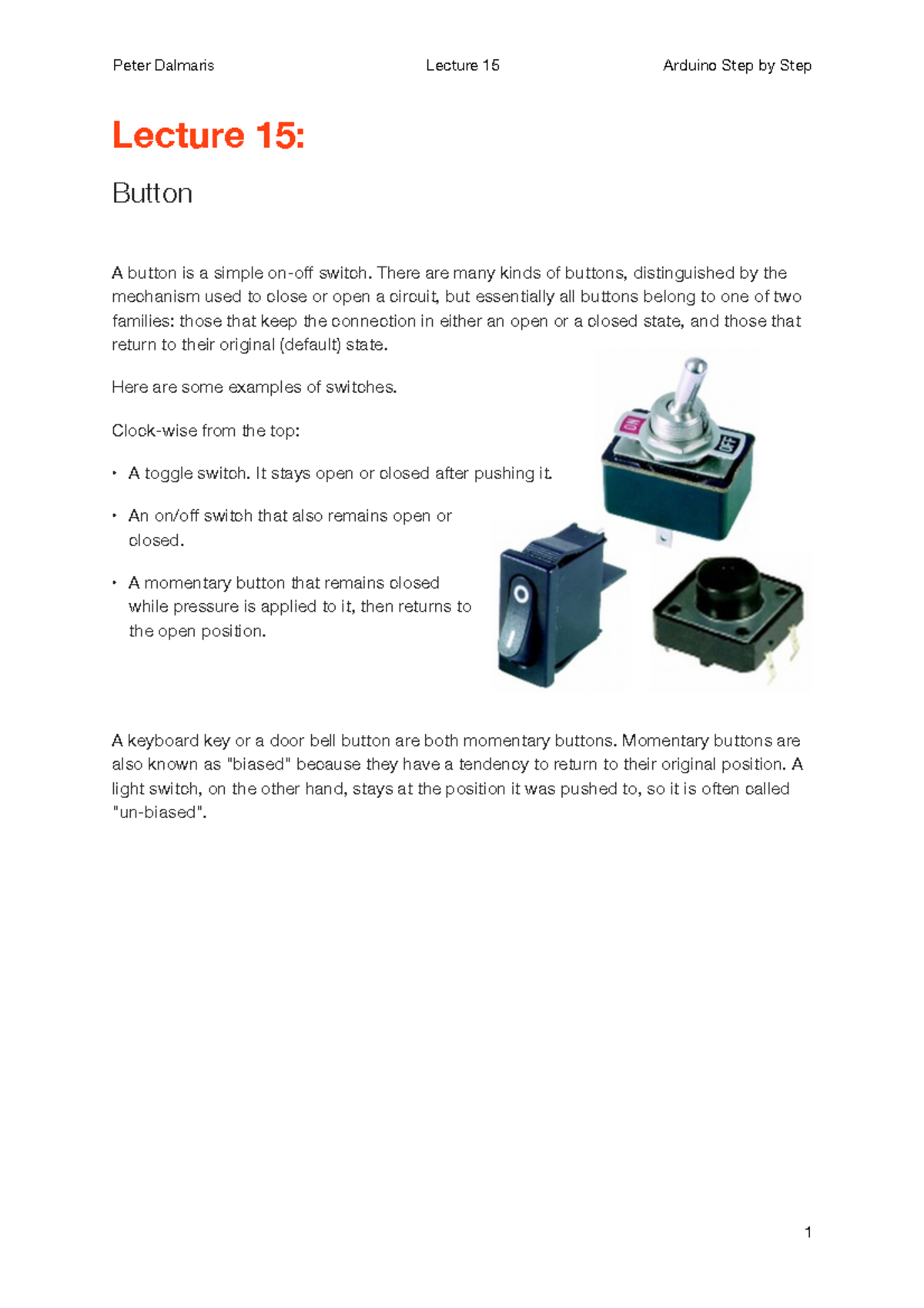 L15-Notes - Lecture notes 7 - Peter Dalmaris Lecture 15 Arduino Step by ...