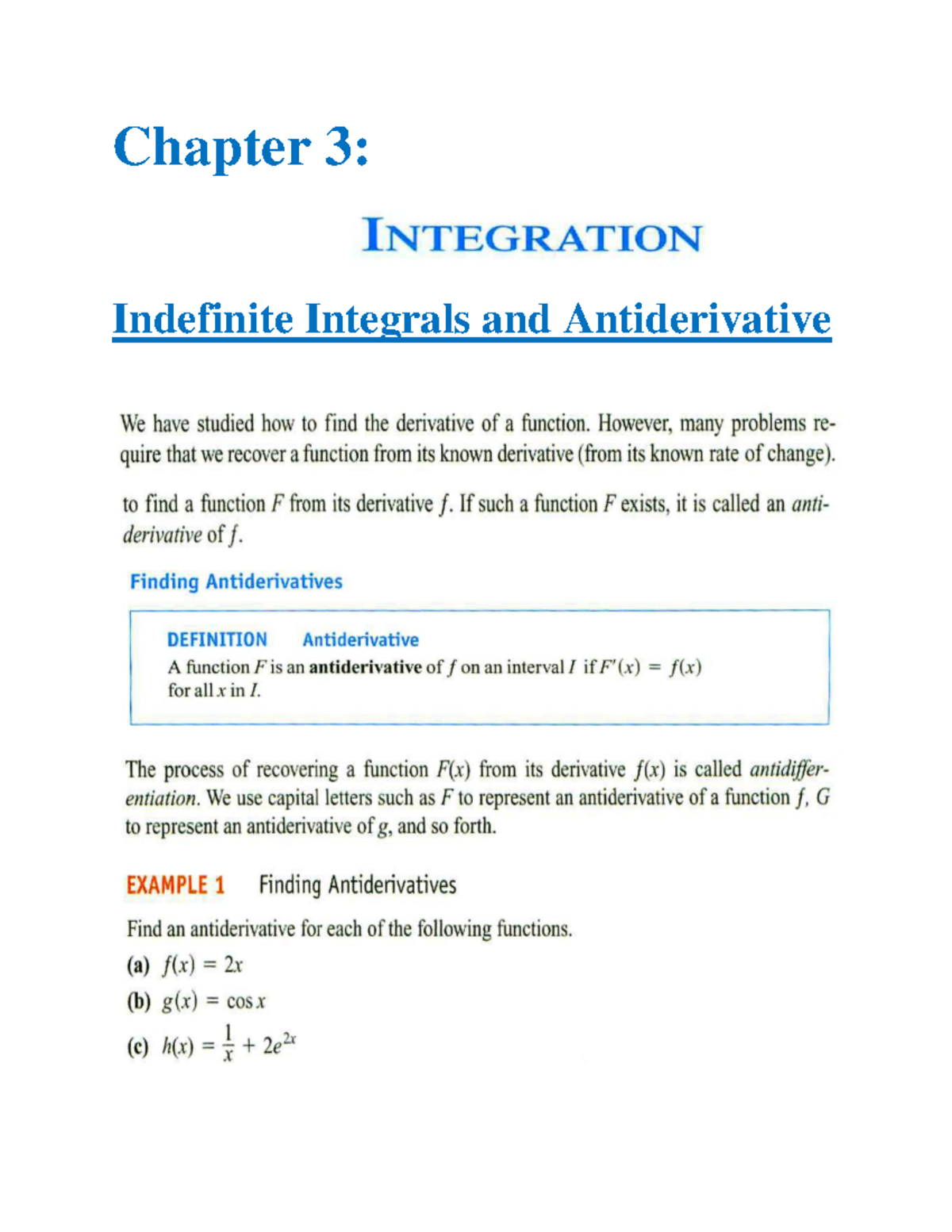 Chapter 3 cal 1 2019 - inwe jhvwed - Real Analysis I - Chapter 3: Indefinite Integrals and - Studocu