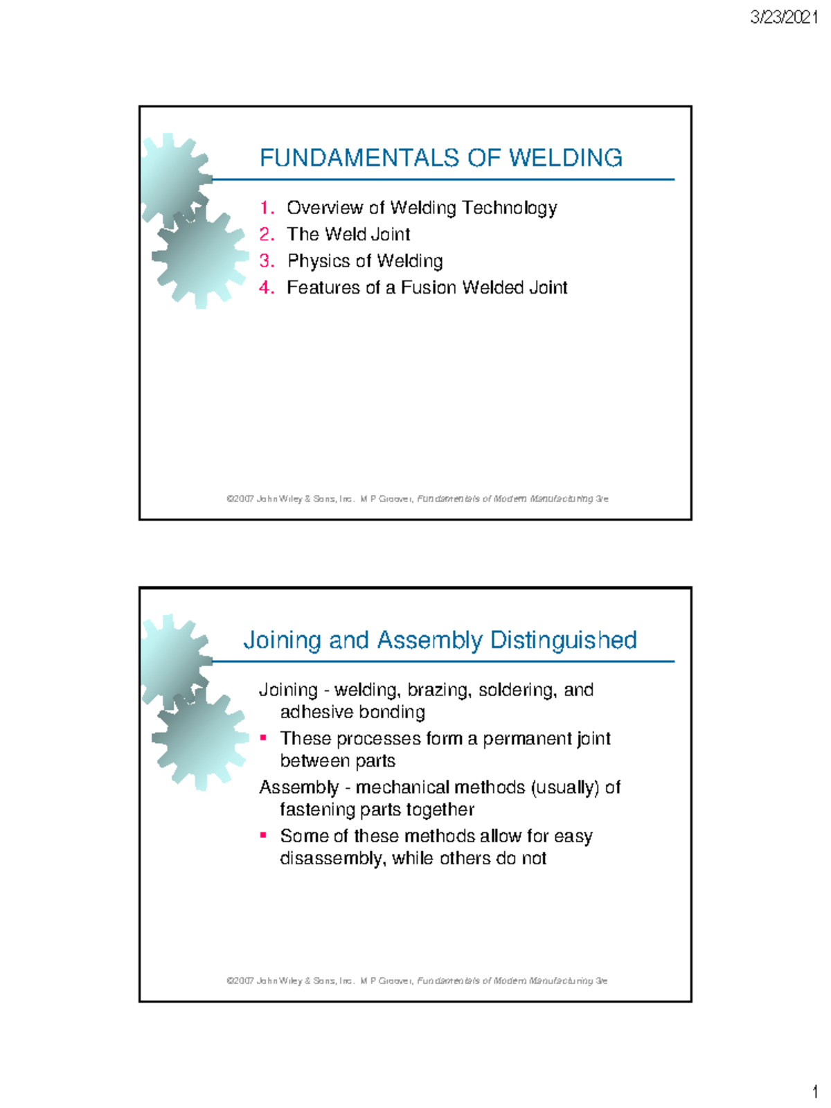 Chapter 5-1 Fundamentals of Welding - Manufacturing Process - Studocu