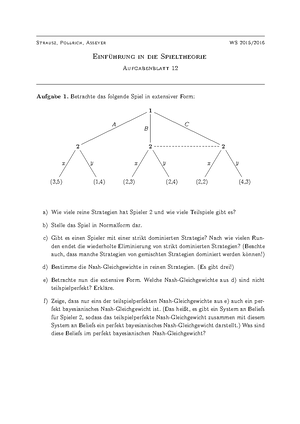 Aufgabensblatt 2 Wdh Eliminierung - Einf ̈uhrung in die Spieltheorie ...