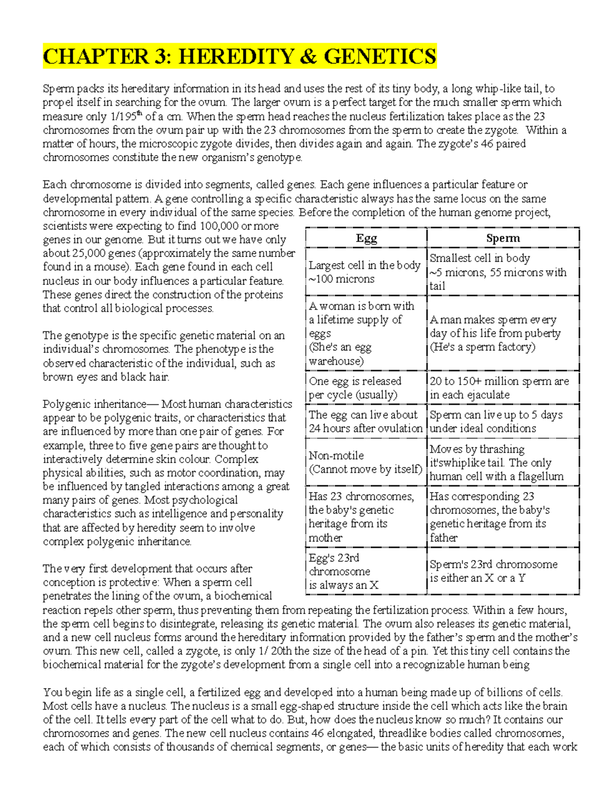 CH3 - Heredity and Genetics (Winter 2020) ONL - CHAPTER 3: HEREDITY ...