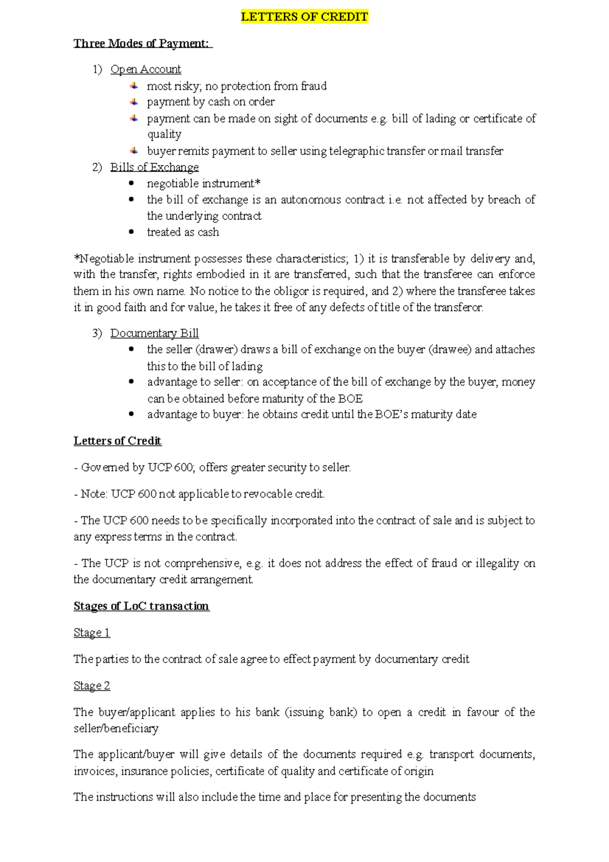 Letter-of-Credit (International Trade & Finance 1) - LETTERS OF CREDIT ...