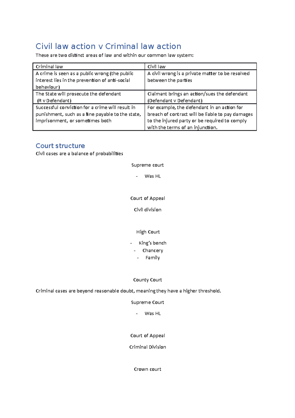 Structure of the courts and tribunals - Civil law action v Criminal law ...