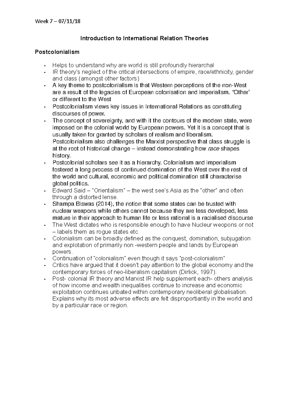 Introduction to International Relation Theories - Week 7 – 07/11 ...