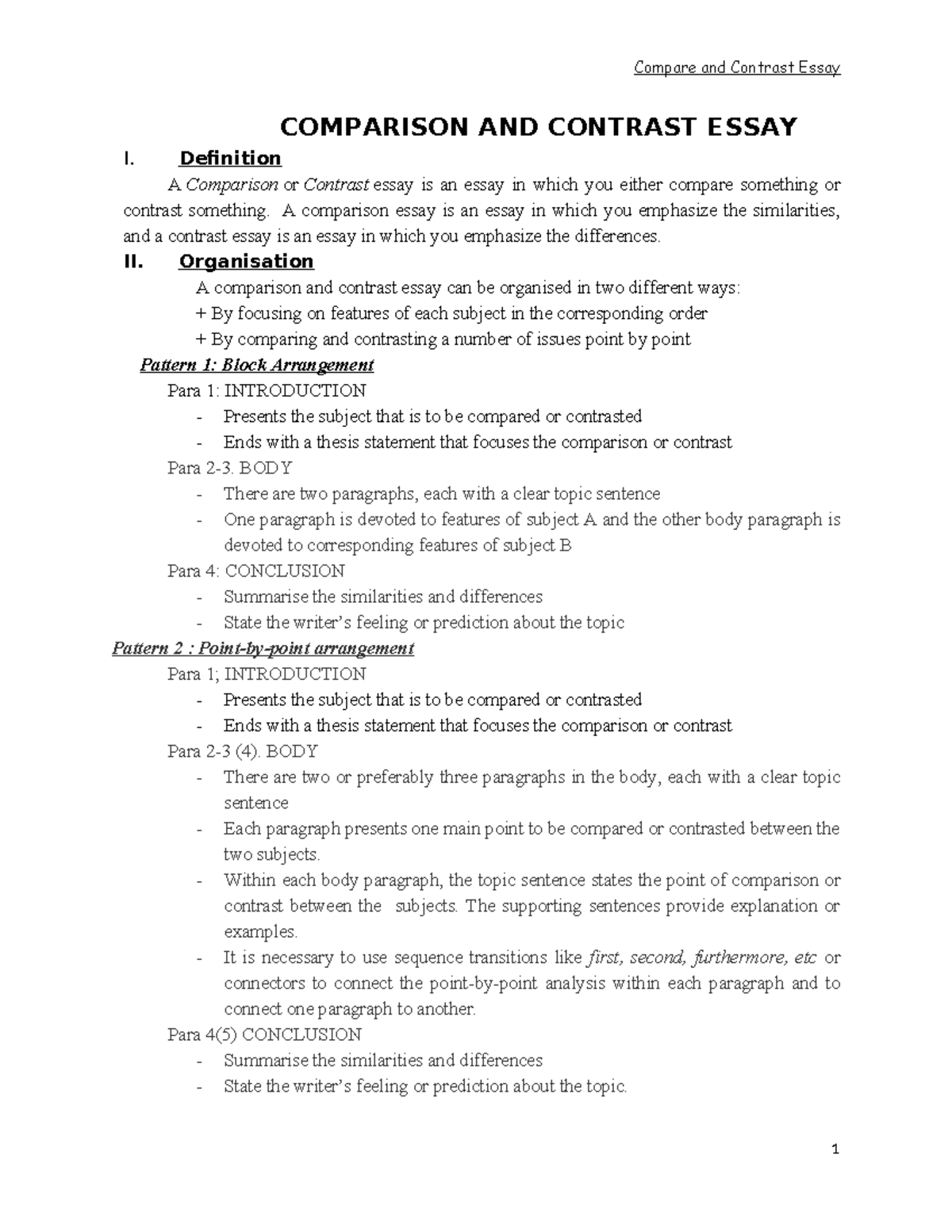 Compare and contrast essay - COMPARISON AND CONTRAST ESSAY I ...