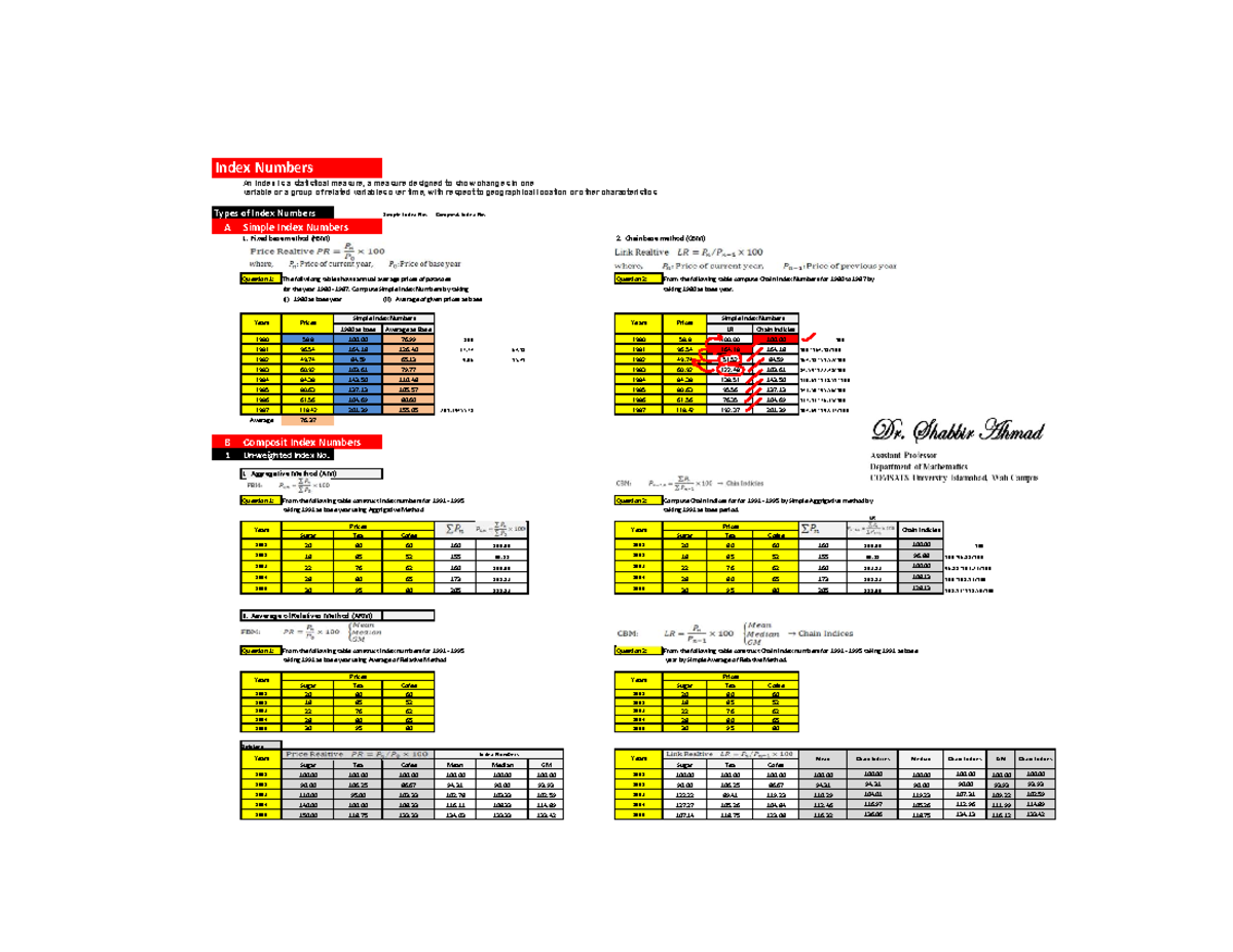 Index Numbers STATISTICS - Index Numbers An index is a statistical ...