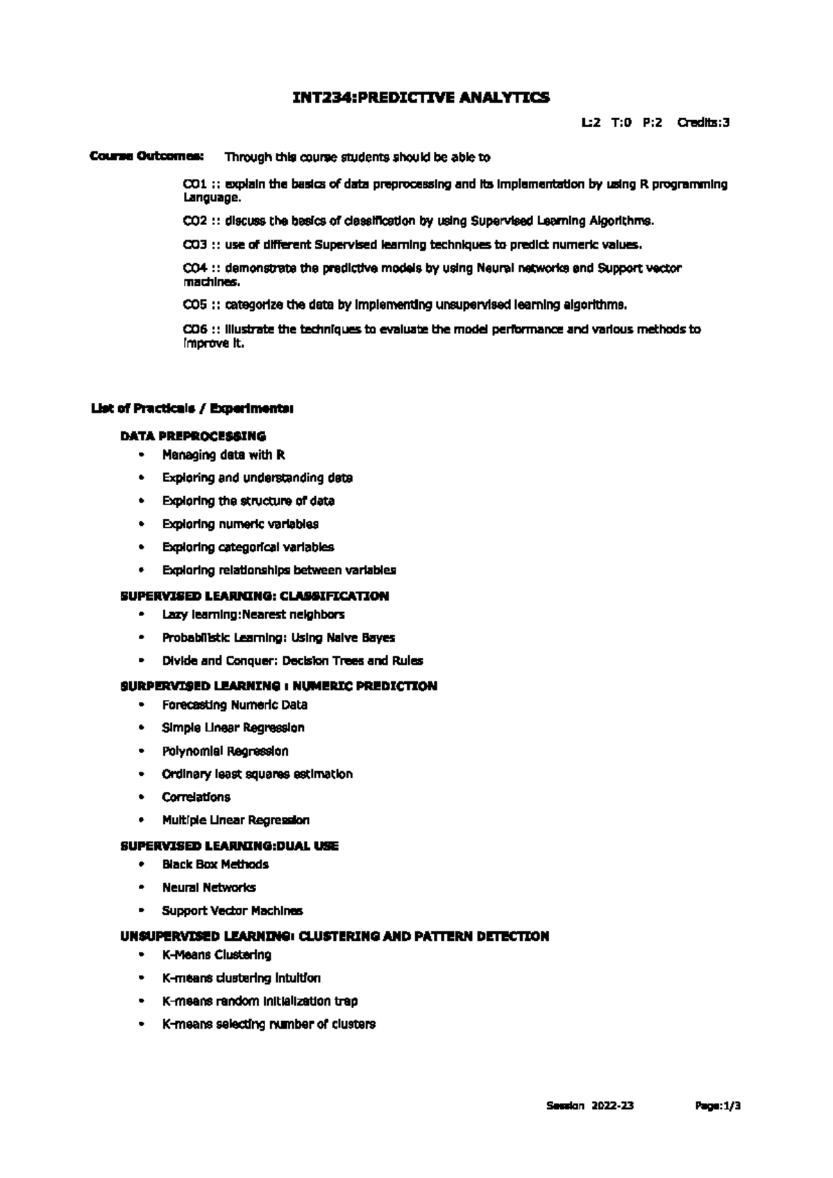 R' - INT 234 practical outcomes of the subject - Predictive Analysis ...