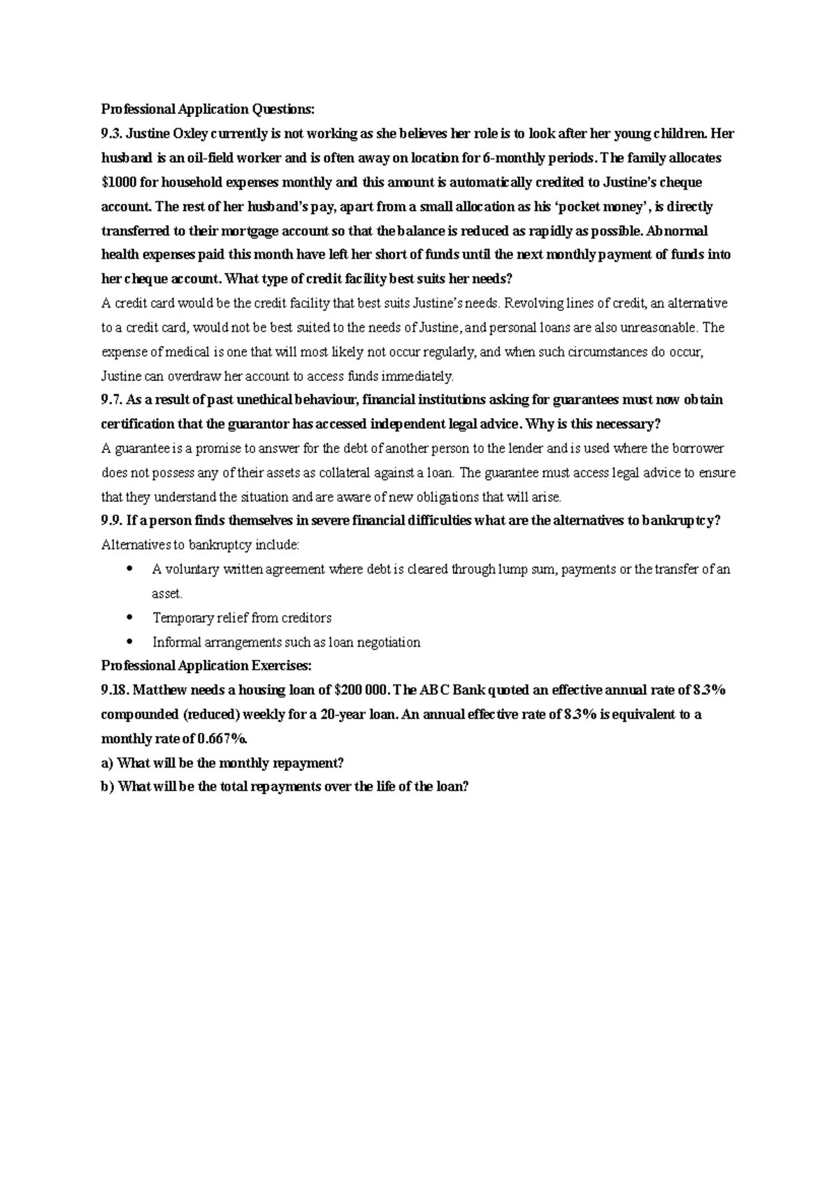 FIN111 Week 11 - Homework - Professional Application Questions: 9 ...