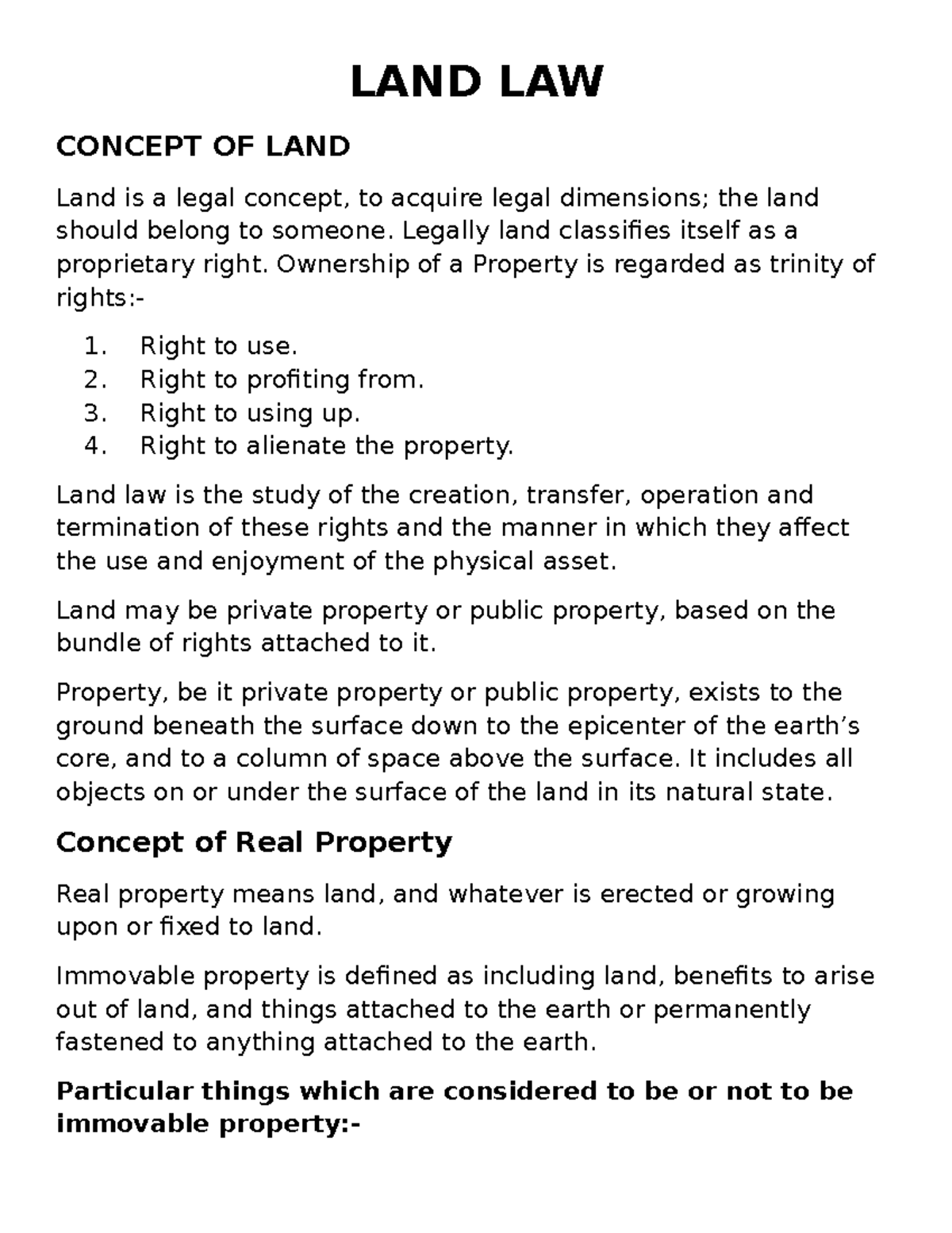 LAND LAW - INTRA MOOT COURT - LAND LAW CONCEPT OF LAND Land is a legal ...