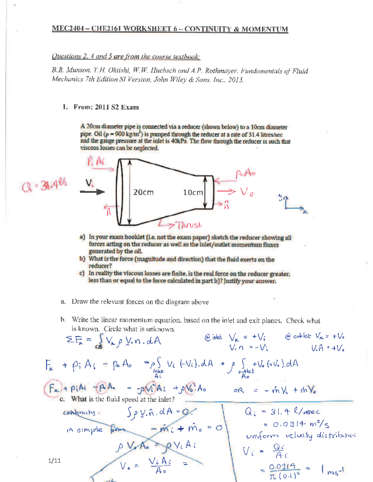 Worksheet 6 - Continuity and Momentum Solutions (except 2f 290817 ...