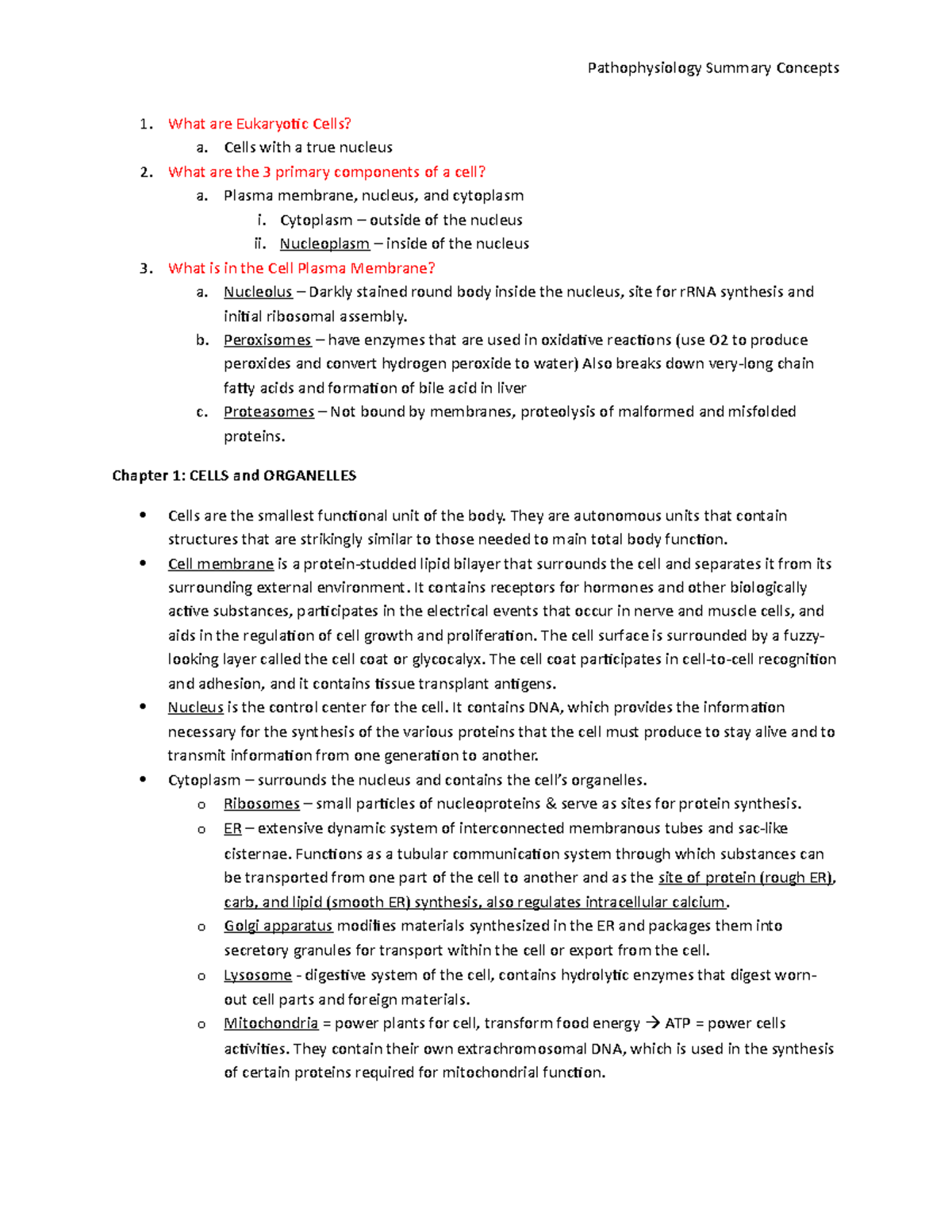 Pathophys 1 - Summary for week 1 - Pathophysiology Summary Concepts 1 ...