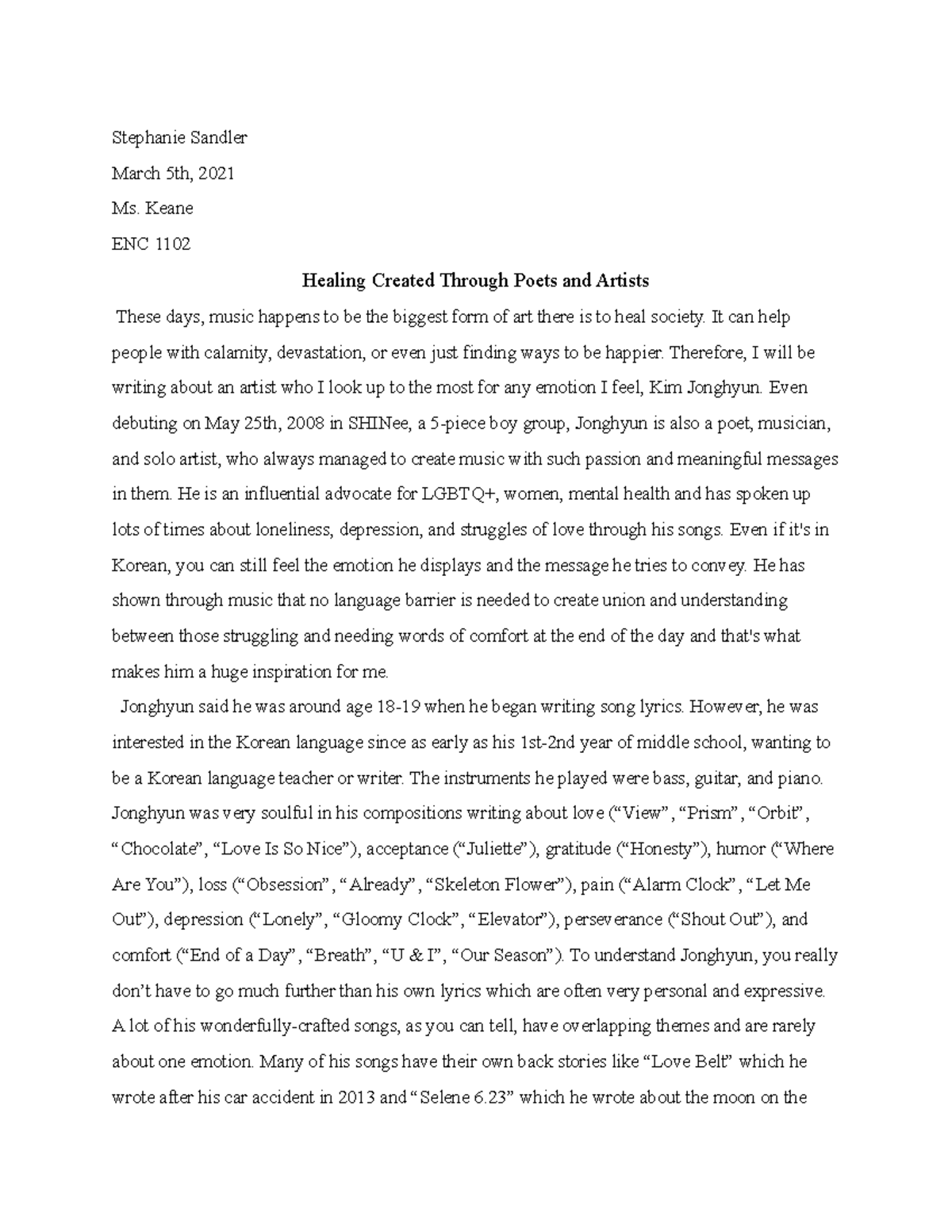 Essay 2 draft - Grade: 12th - Stephanie Sandler March 5th, 2021 Ms ...