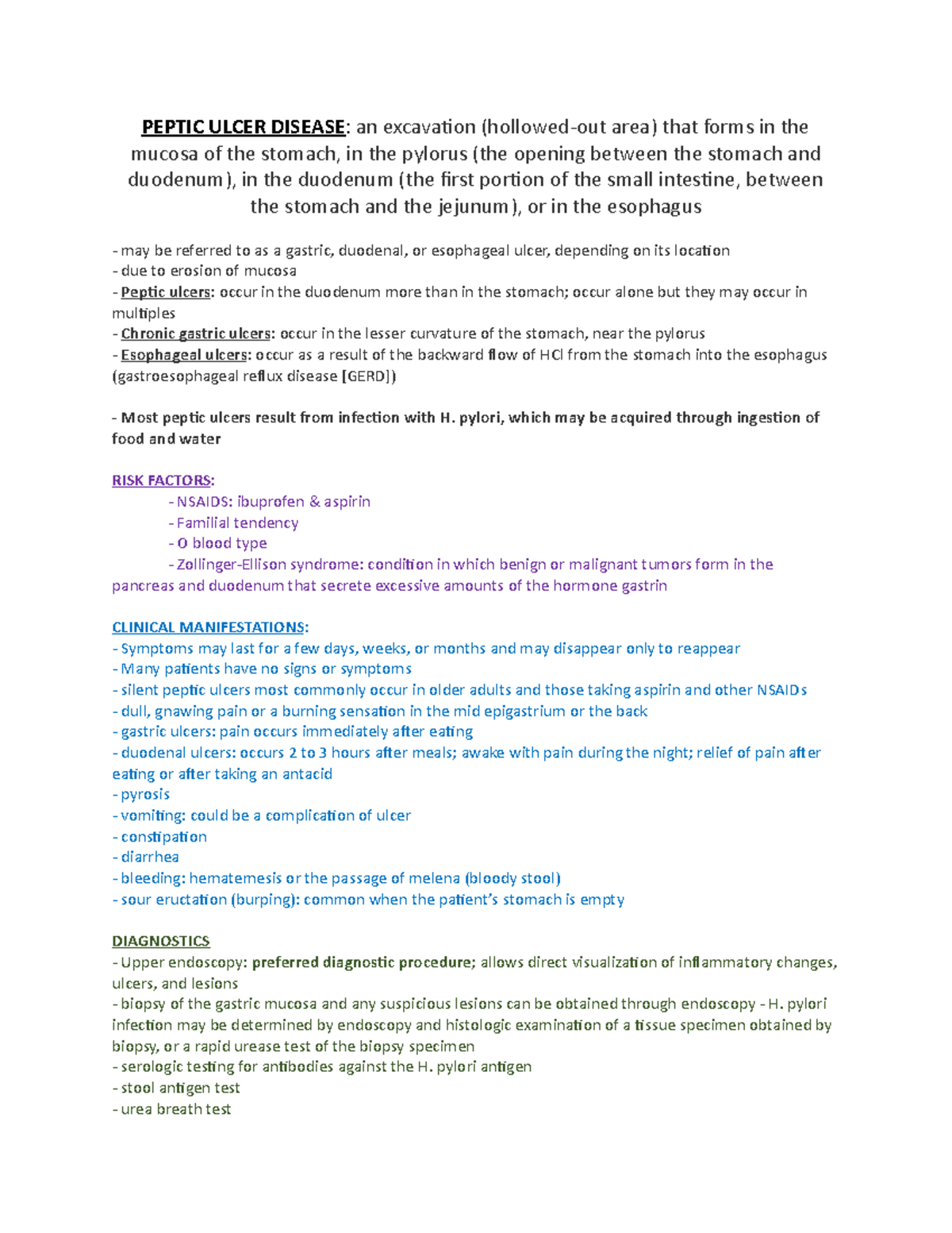 Peptic Ulcer Disease concept map - PEPTIC ULCER DISEASE: an excavation ...
