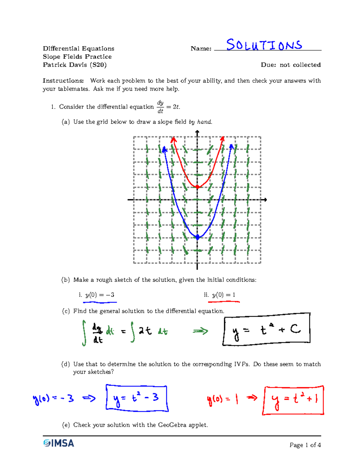 03-w2 Slope Fields Solutions - Differential Equations Name: Slope ...