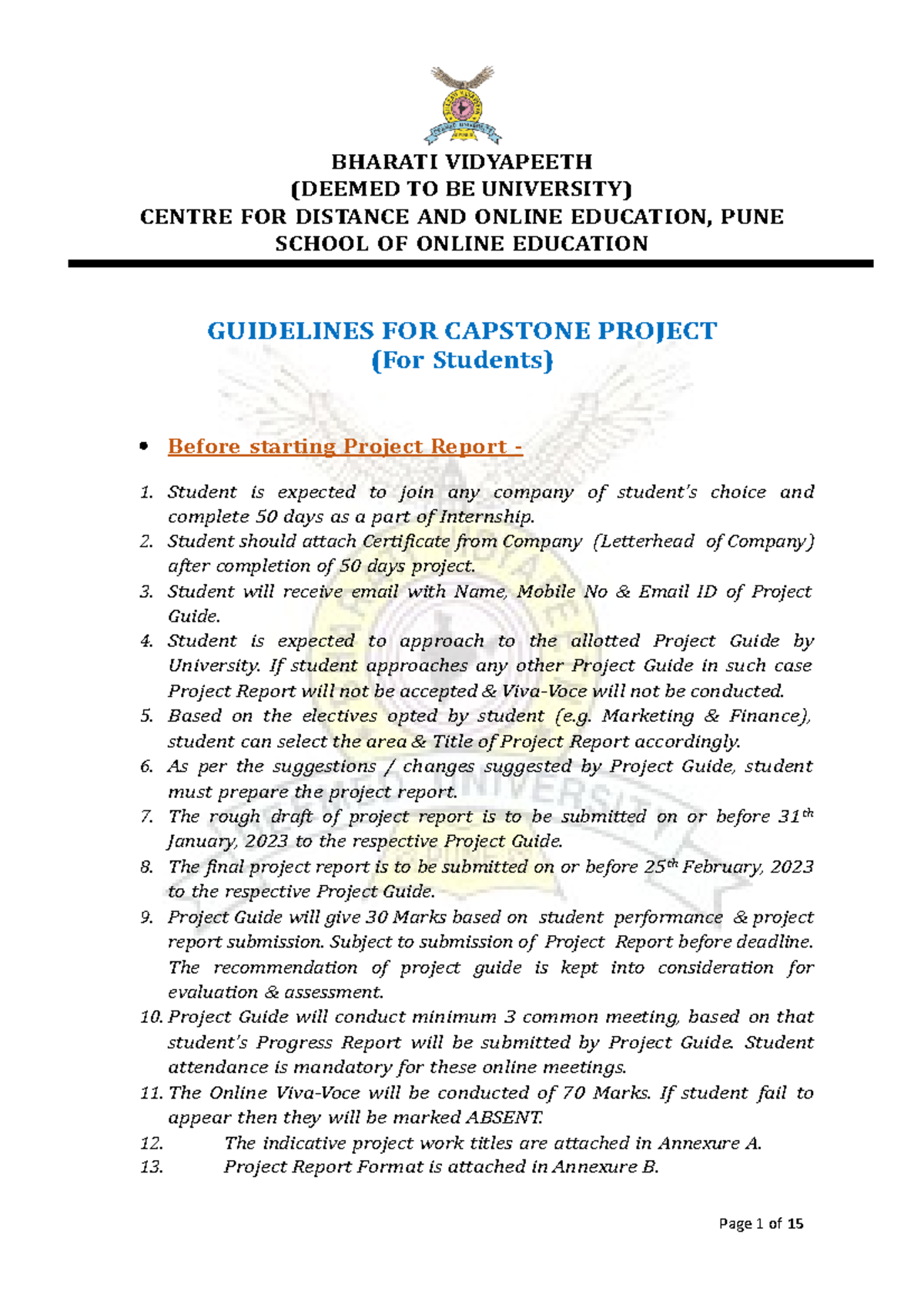 BBA - Project work Guidelines for Student - Page 1 of 15 BHARATI ...