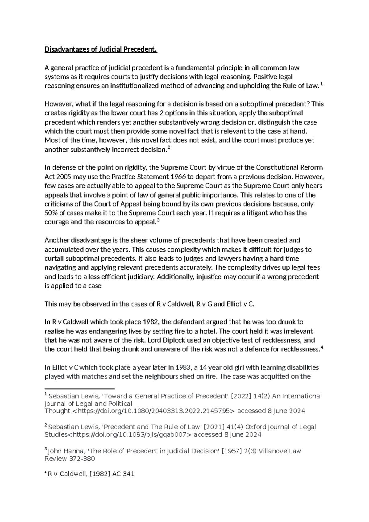 ELS Assignment (Disadvantages JP) - Disadvantages of Judicial Precedent ...