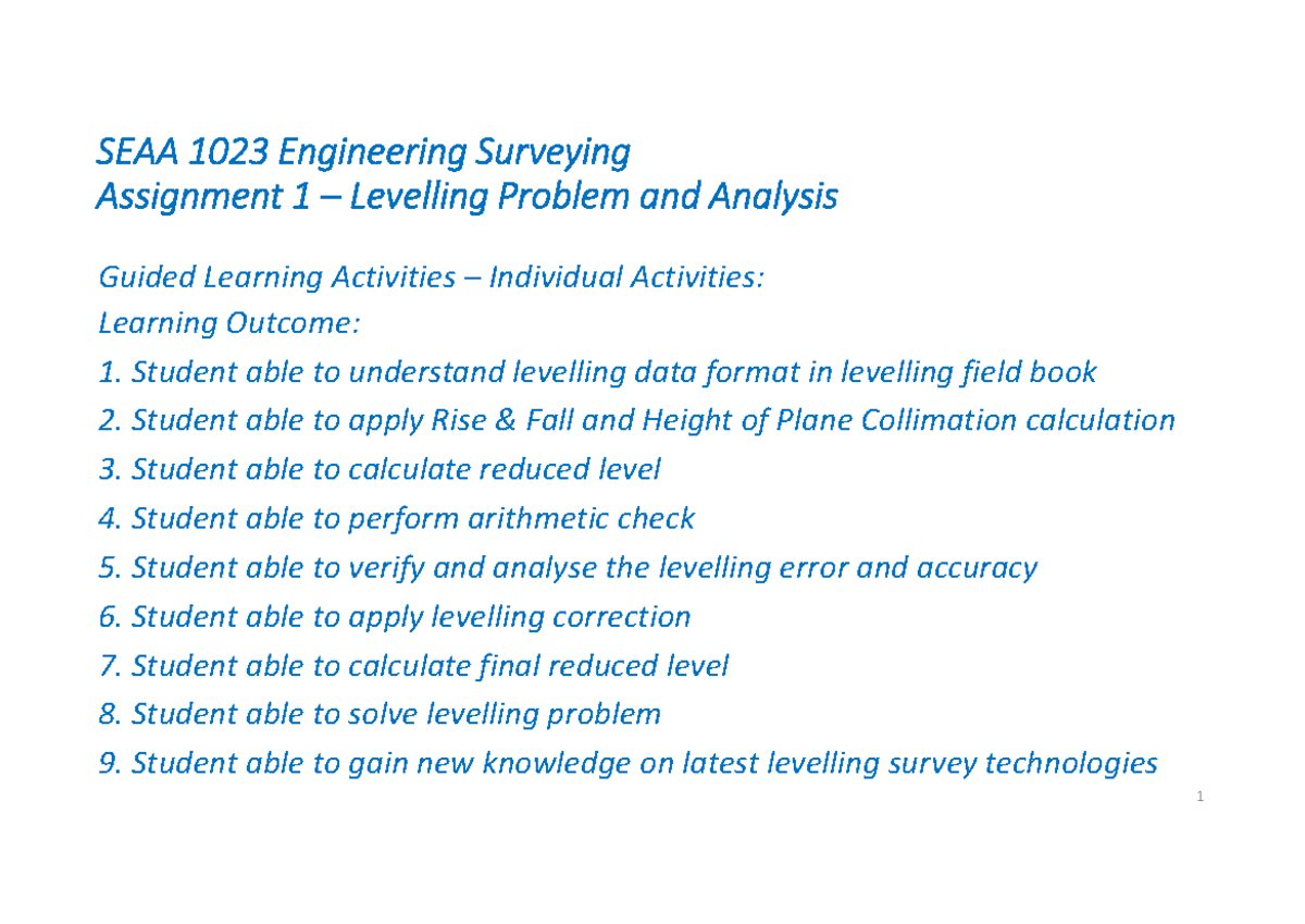SEAA 1023 Assignment 1 - Levelling Problem Analysis Sem 1 20212022 - _Guided Learning Activities ...