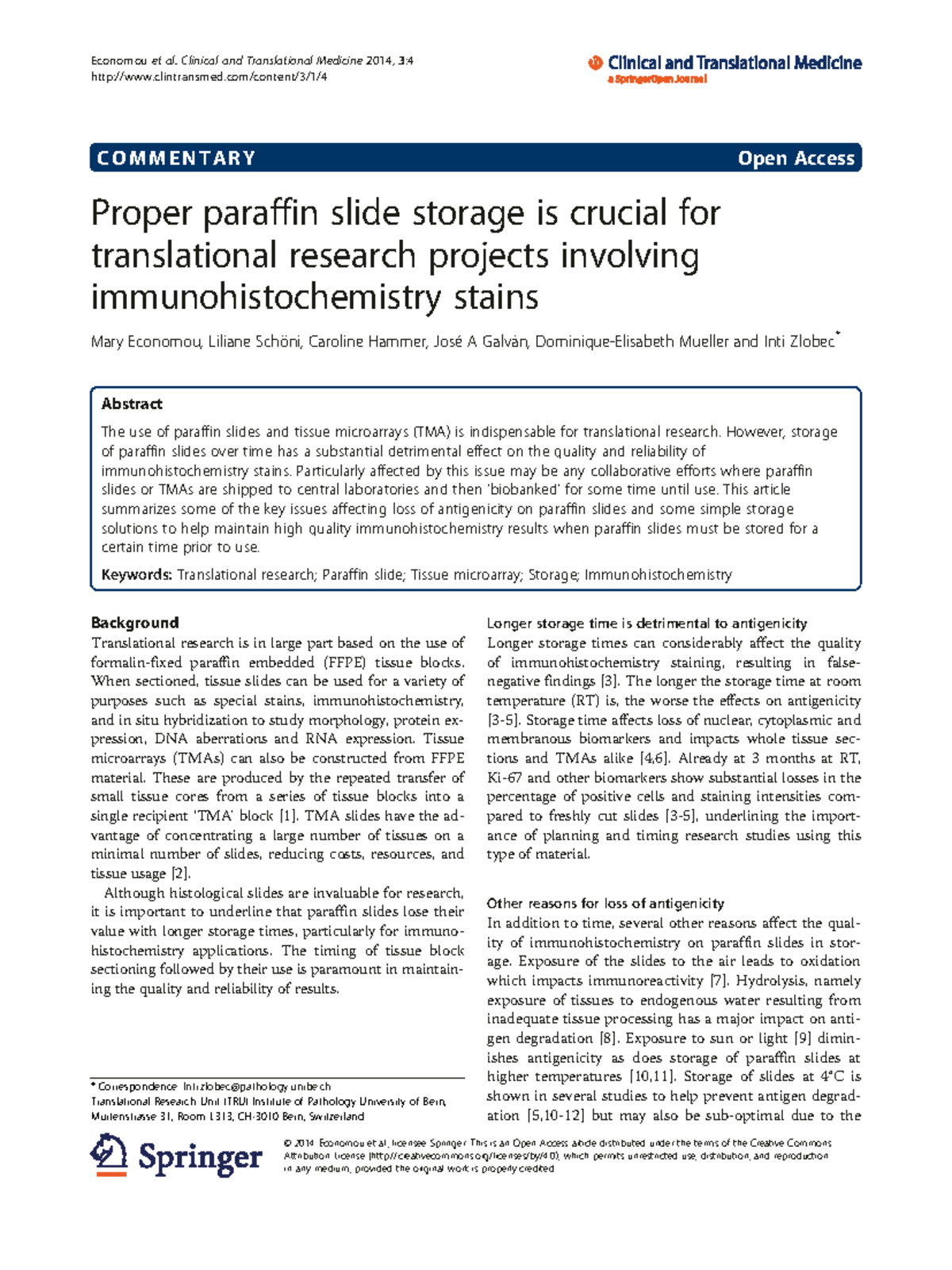 Clinical Translational Med - 2014 - Economou - Proper paraffin slide ...