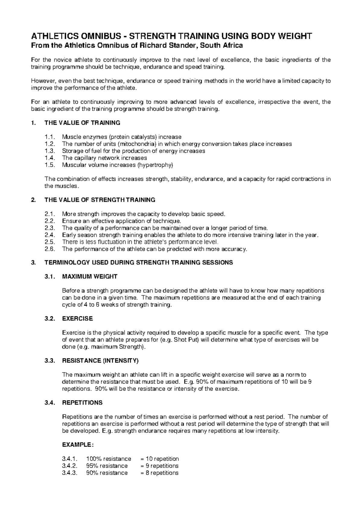 Strength training using body weight - ATHLETICS OMNIBUS - STRENGTH ...