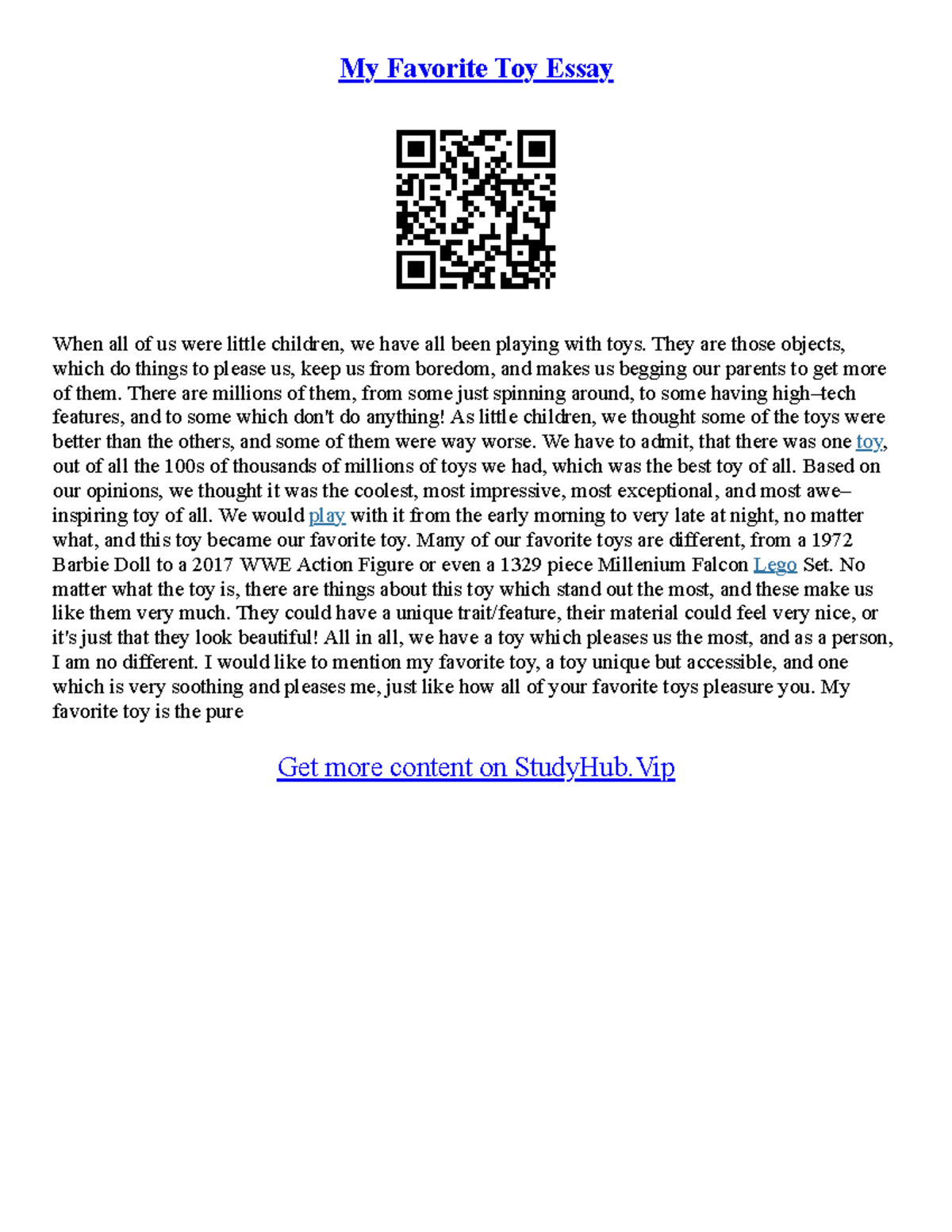 My Favourite Story Essay - My Favorite Toy Essay When all of us were ...