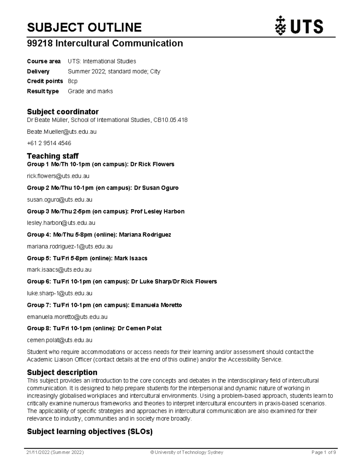 Subject Outline (IC) - SUBJECT OUTLINE 99218 Intercultural ...