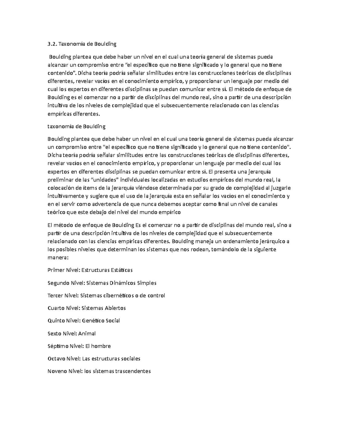 Descripcion de la taxonomia boulding - Taxonomía de Boulding Boulding ...