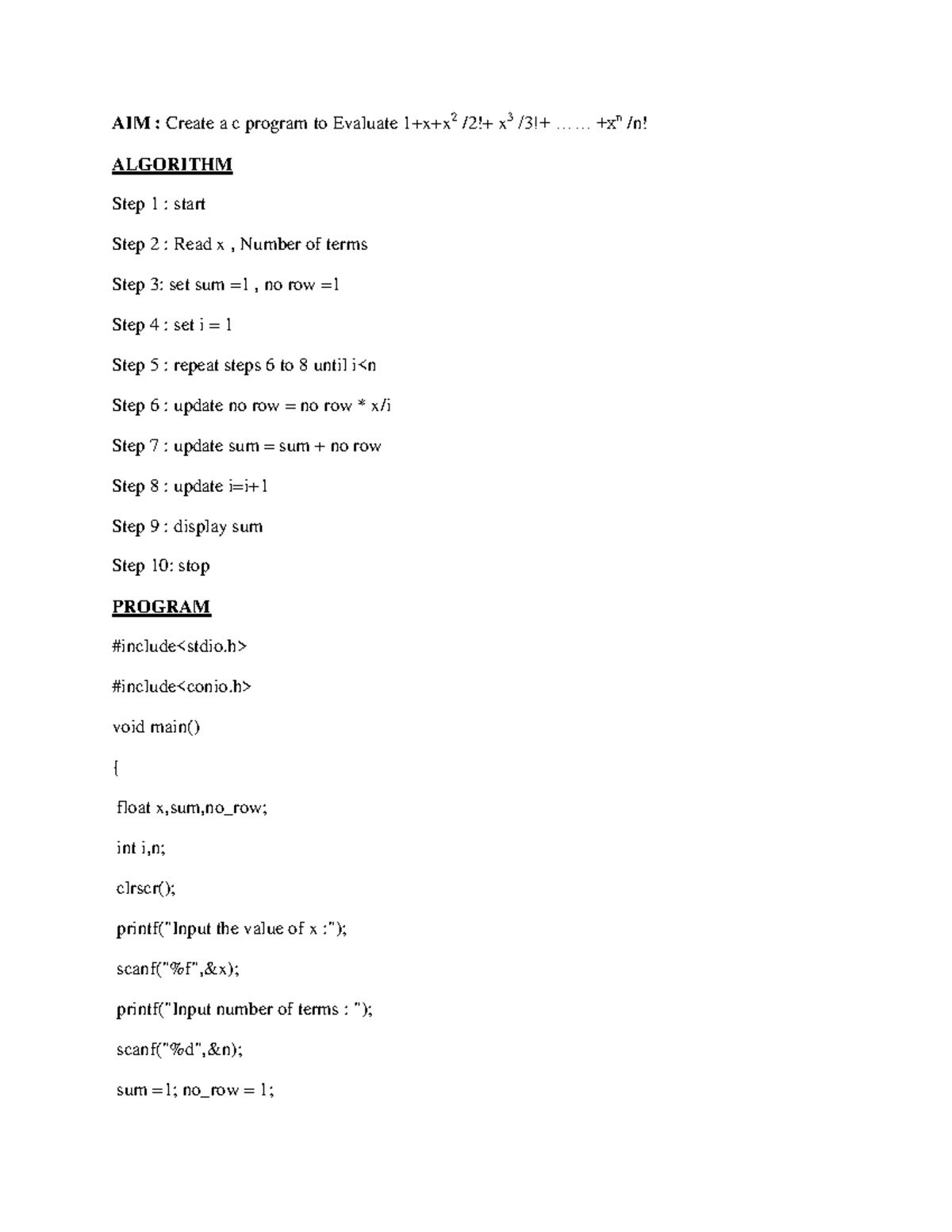 Lab 16 18 C Programming Aim Create A C Program To Evaluate 1 X X 2 2 X 3 3