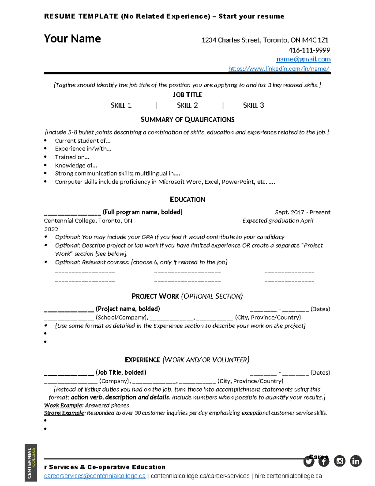 Resume Blank Template Entry-Level Sep 2019 - RESUME TEMPLATE (No ...