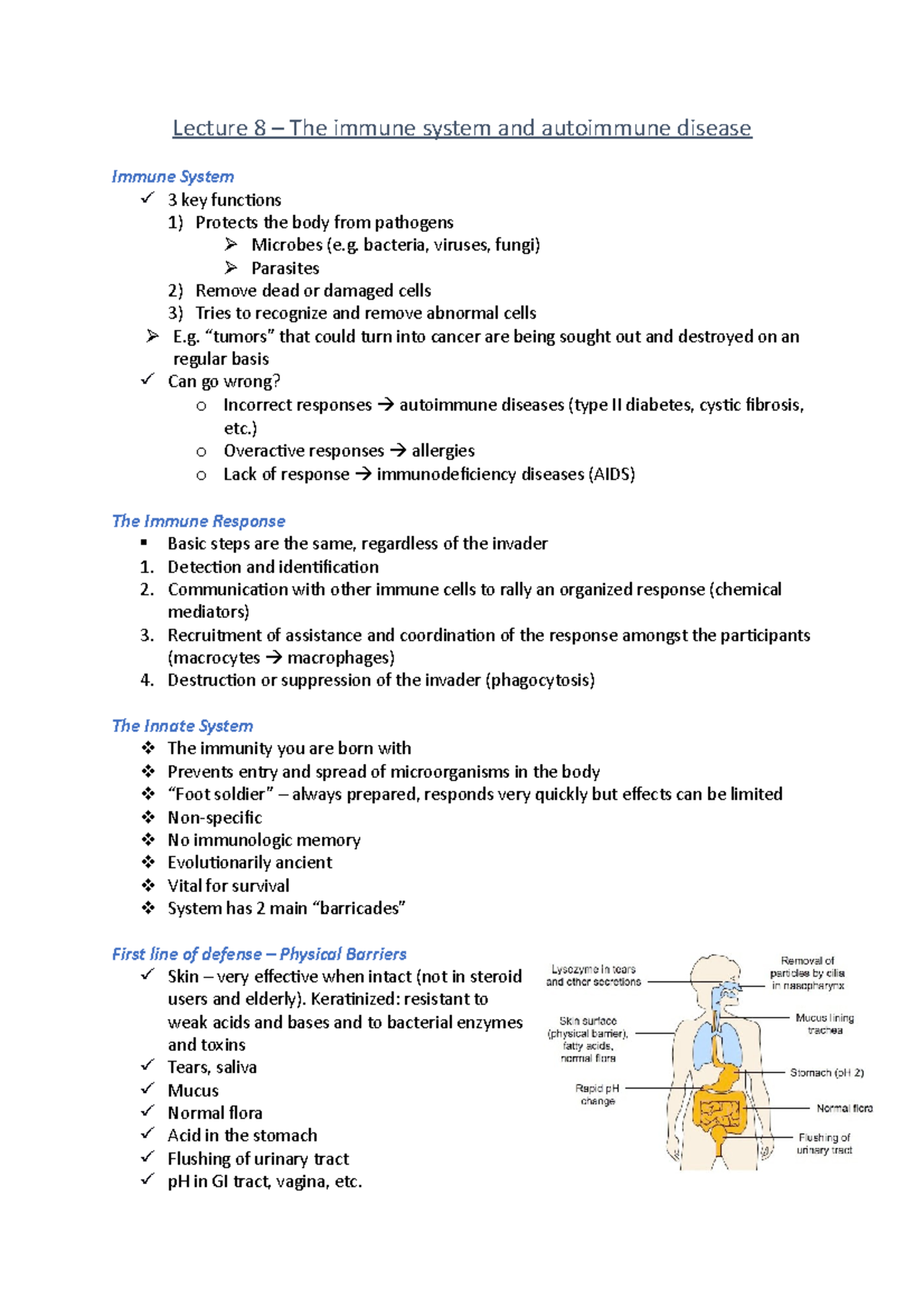 Lecture 8 – The immune system and autoimmune disease - Lecture 8 – The ...