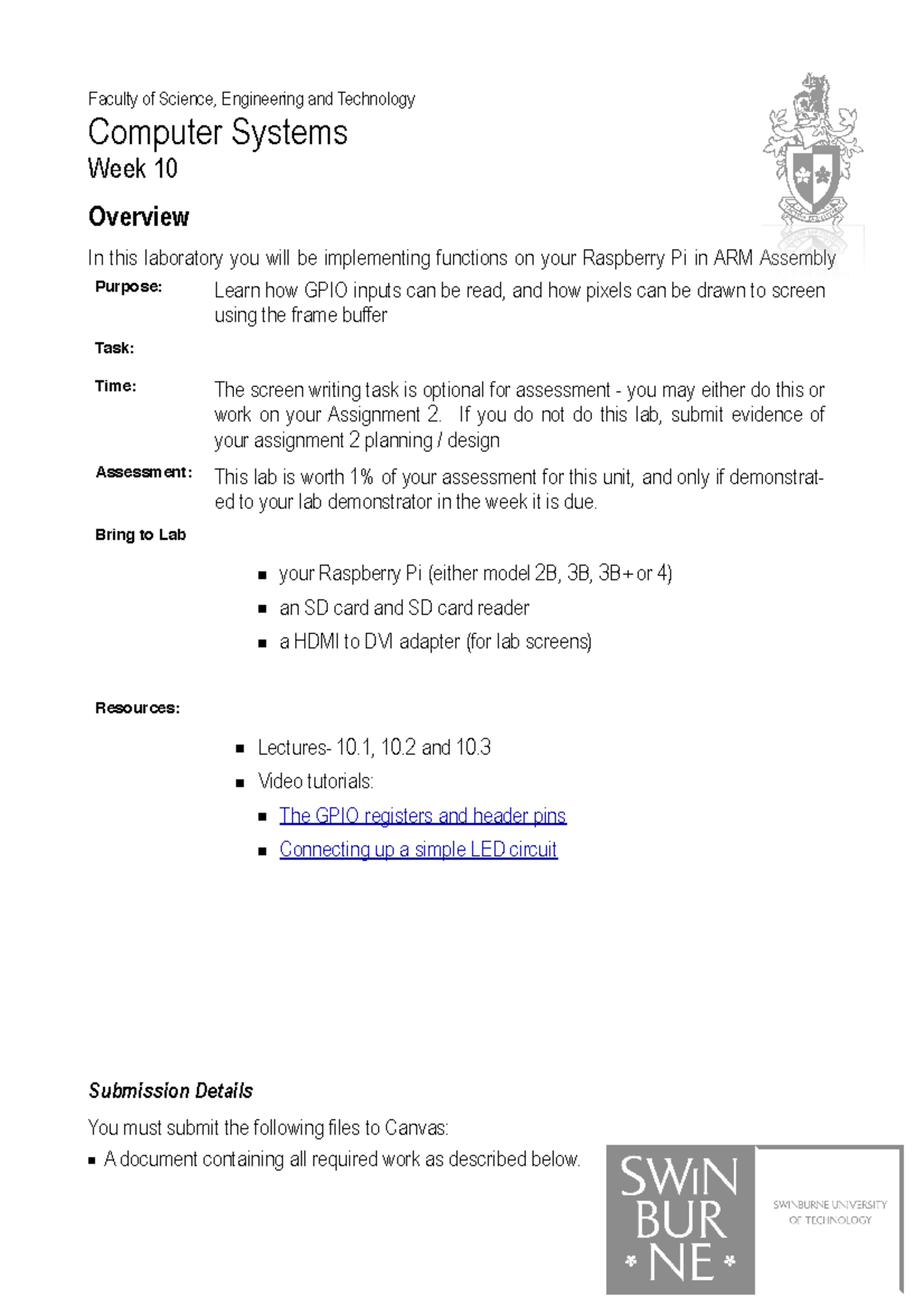 Computer System Week10 Lab Description - Faculty of Science ...
