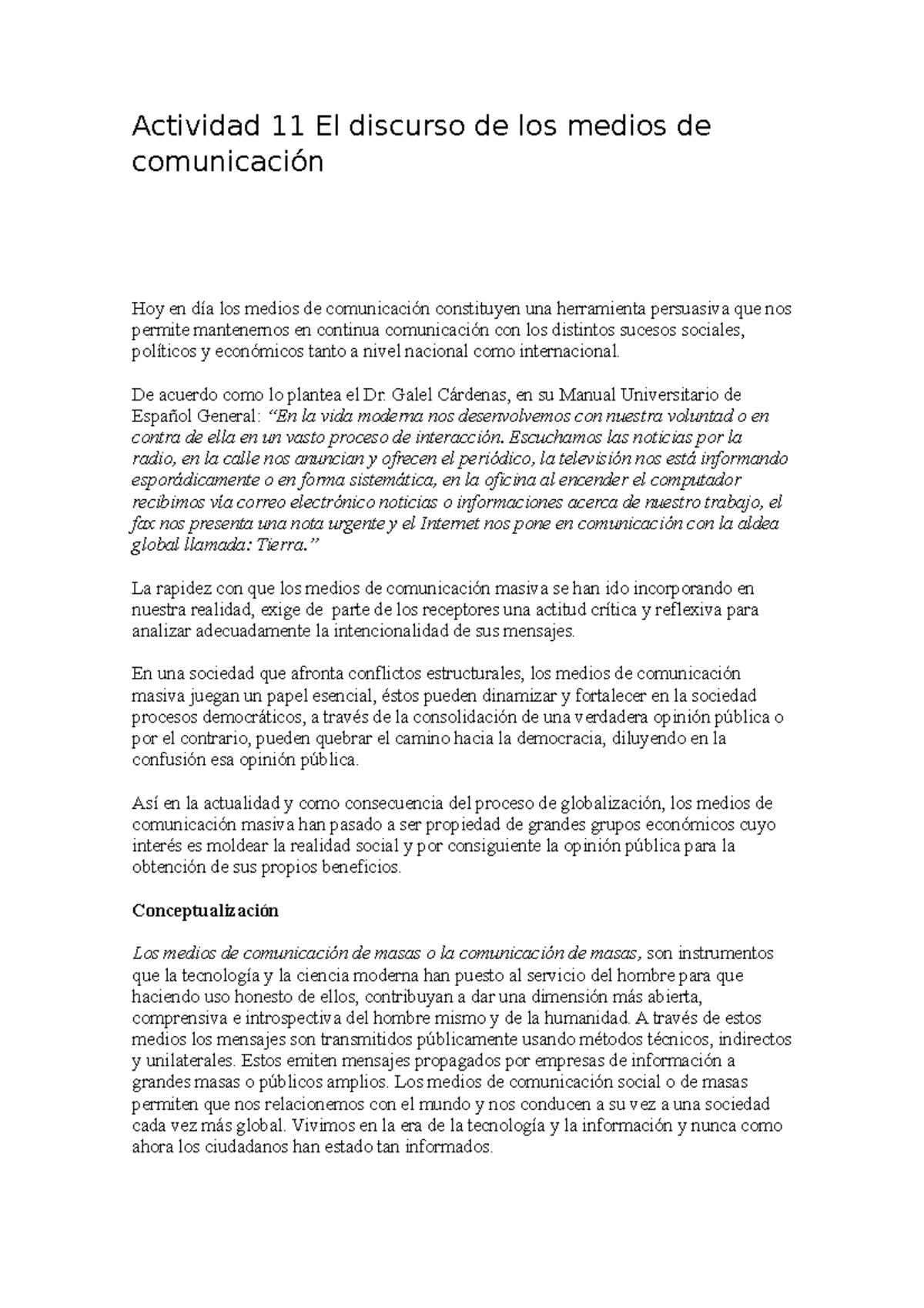 Actividad 11 El discurso de los medios de comunicación - De acuerdo ...