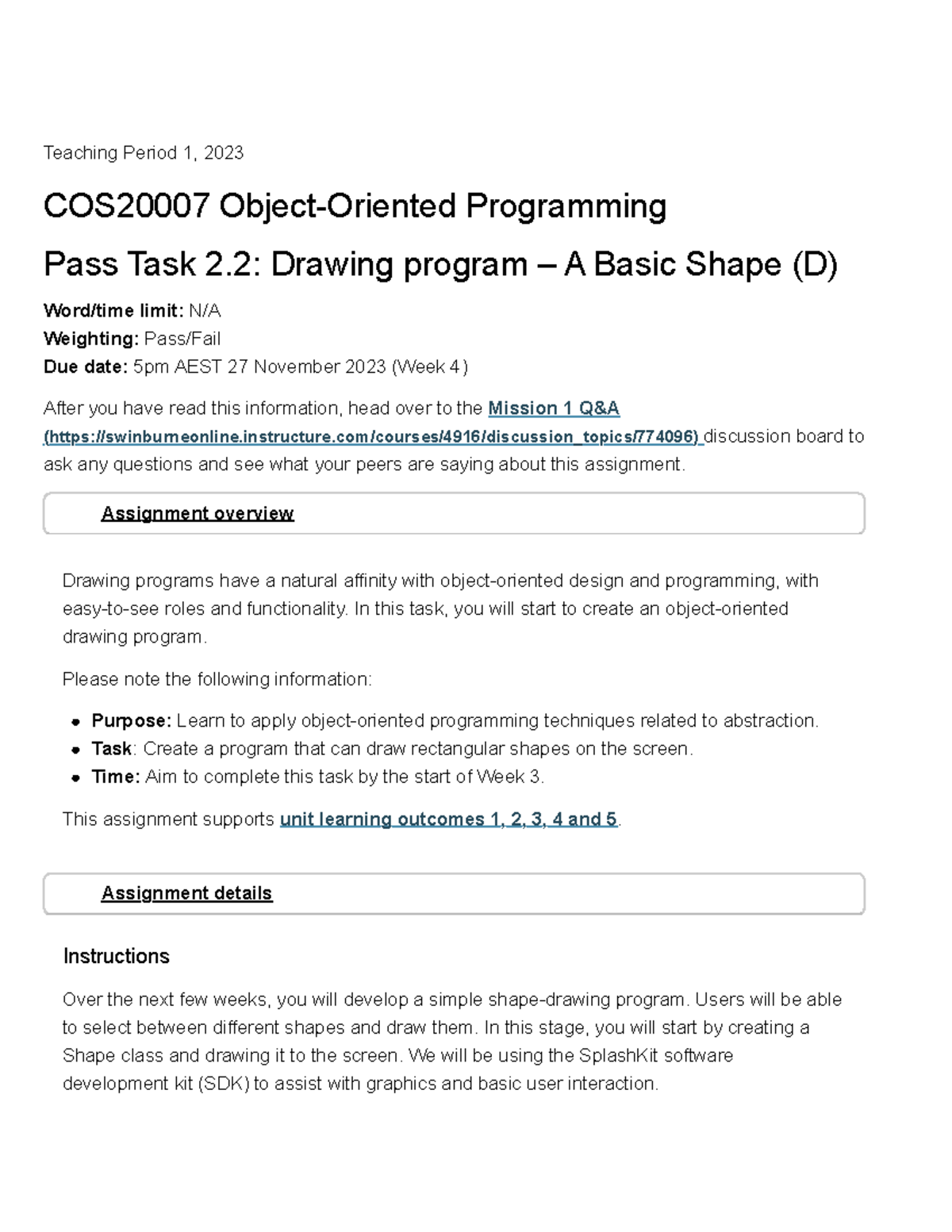 Pass Task 2.2 Drawing program – A Basic Shape (D) - Teaching Period 1, 2023 COS20007 Object ...